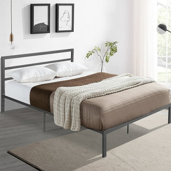 Queen Metal Bed Frame with Headboard in Charcoal Grey / Stable ...