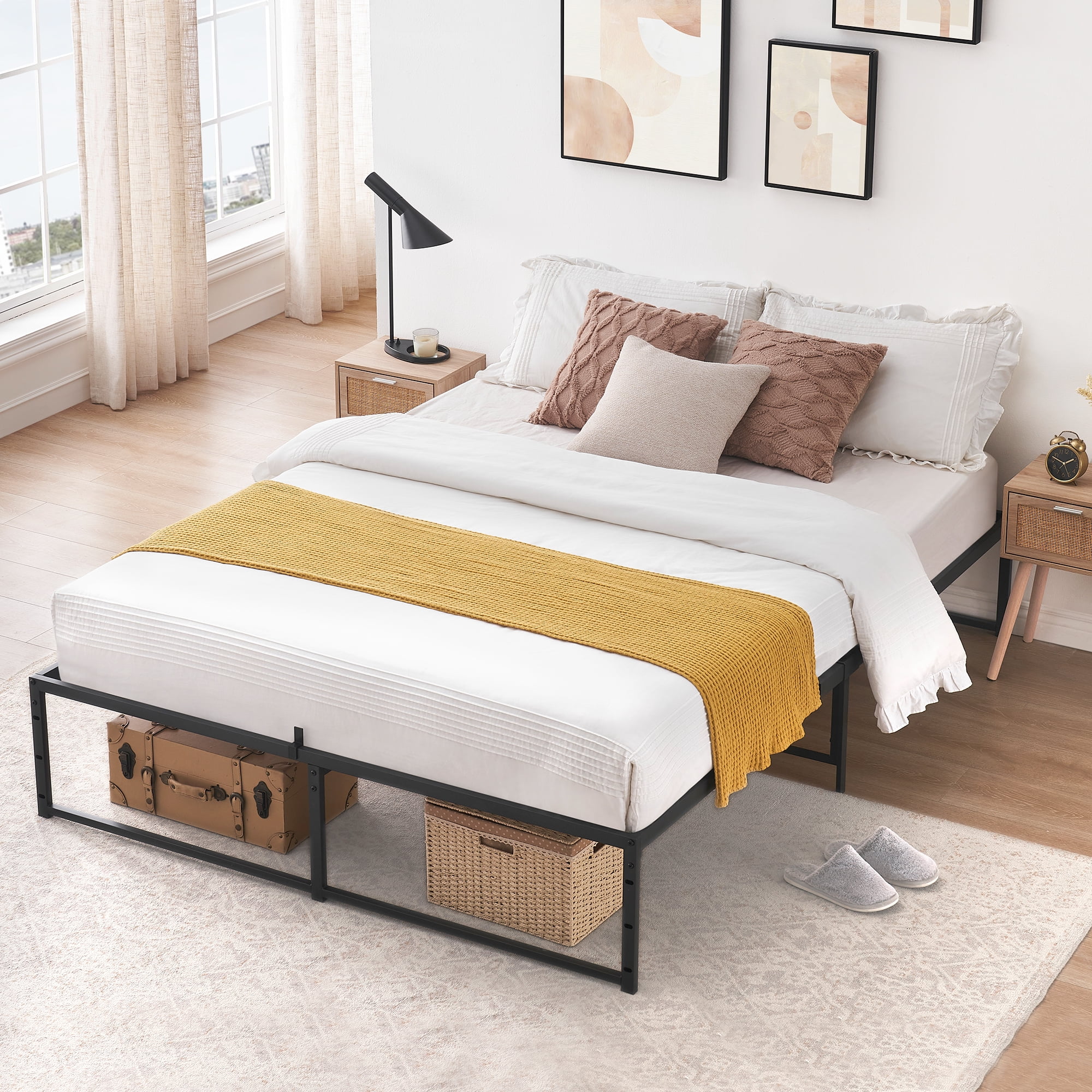 Queen Metal Platform Bed Frame with Sturdy Steel Slats,Mattress ...