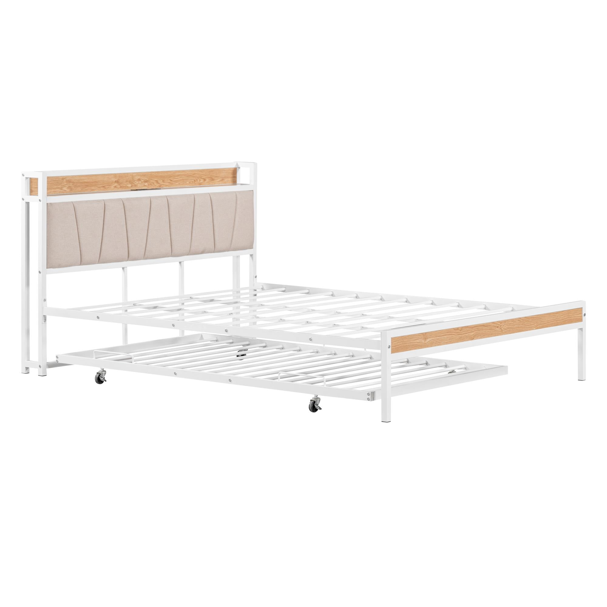 Queen Metal Platform Bed Frame with Twin Roller Bed Frame Upholstered ...
