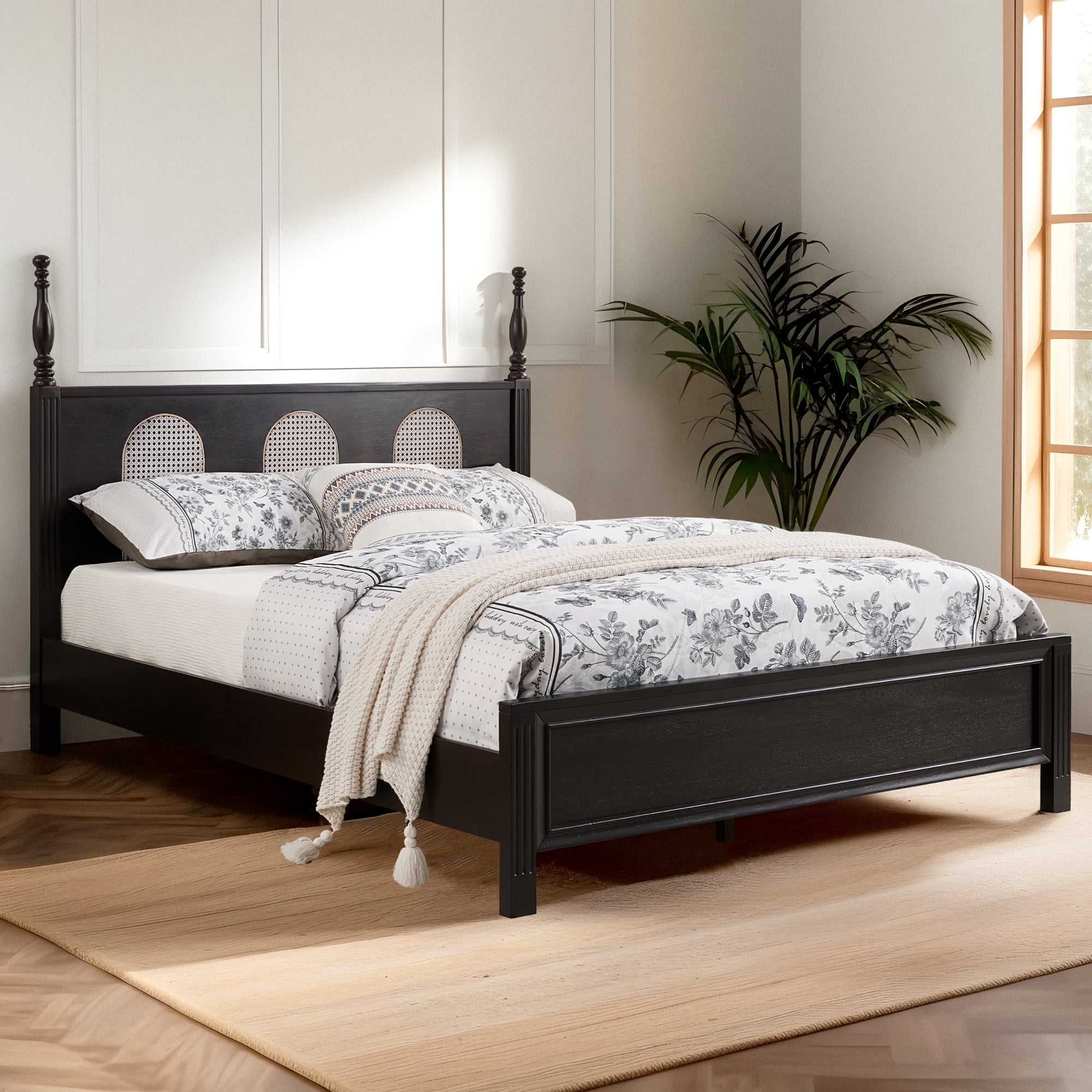 FlexiSpot Queen Solid Wood Bed Frame with Mattress Included, with ...