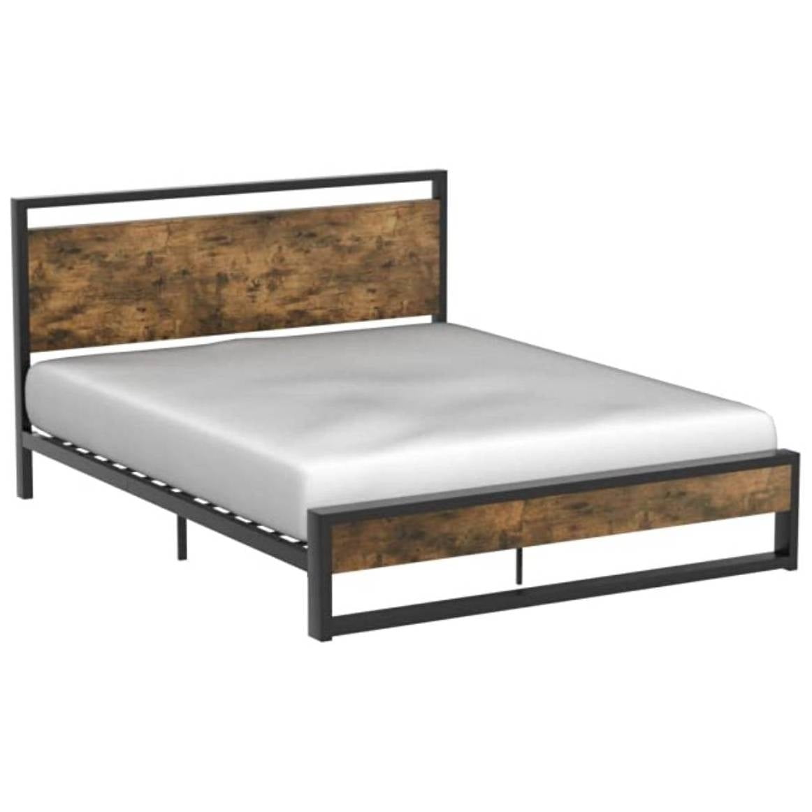 Queen Modern Farmhouse Platform Bed Frame with Wood Panel Headboard ...