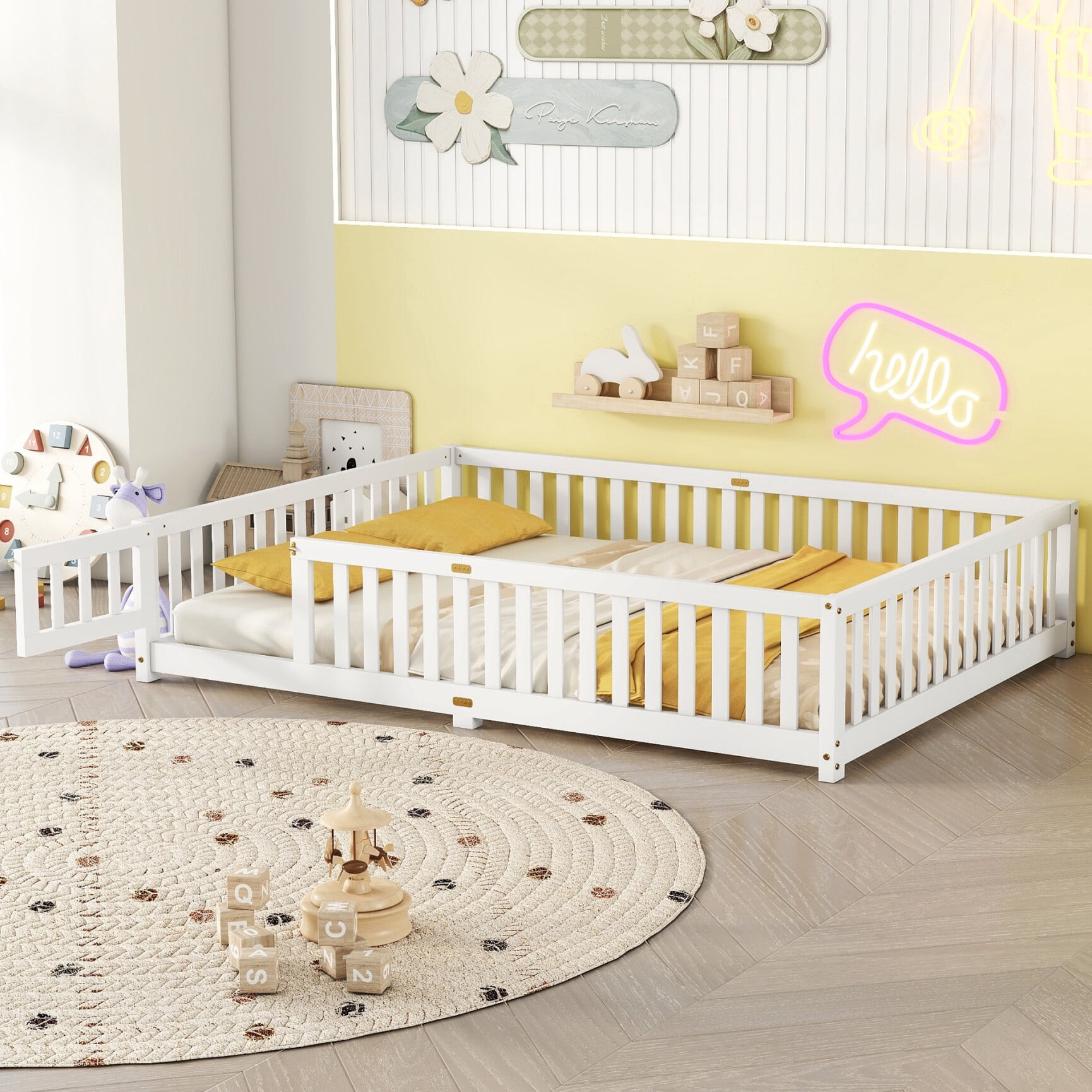 Queen Montessori Floor Bed with 8 Removed Slats, Pine Floor Bed Frame ...