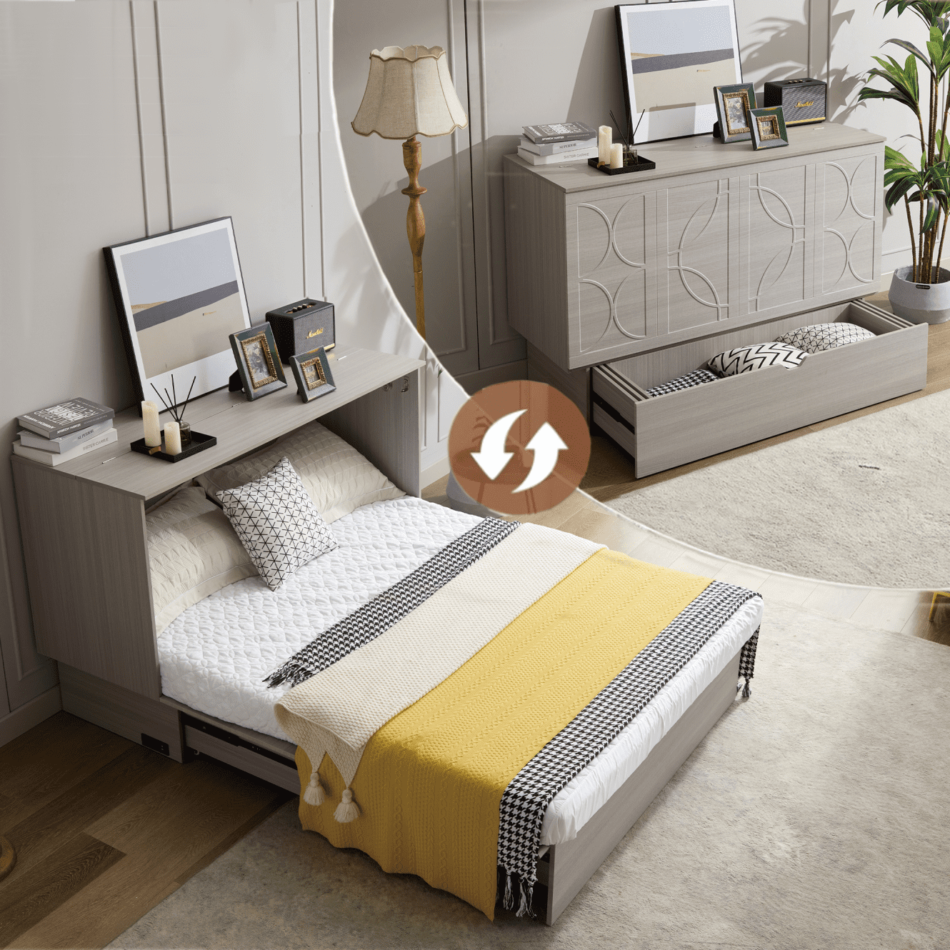 Queen Murphy Bed with Storage, Cabinet Bed with Sockets & USB Ports ...