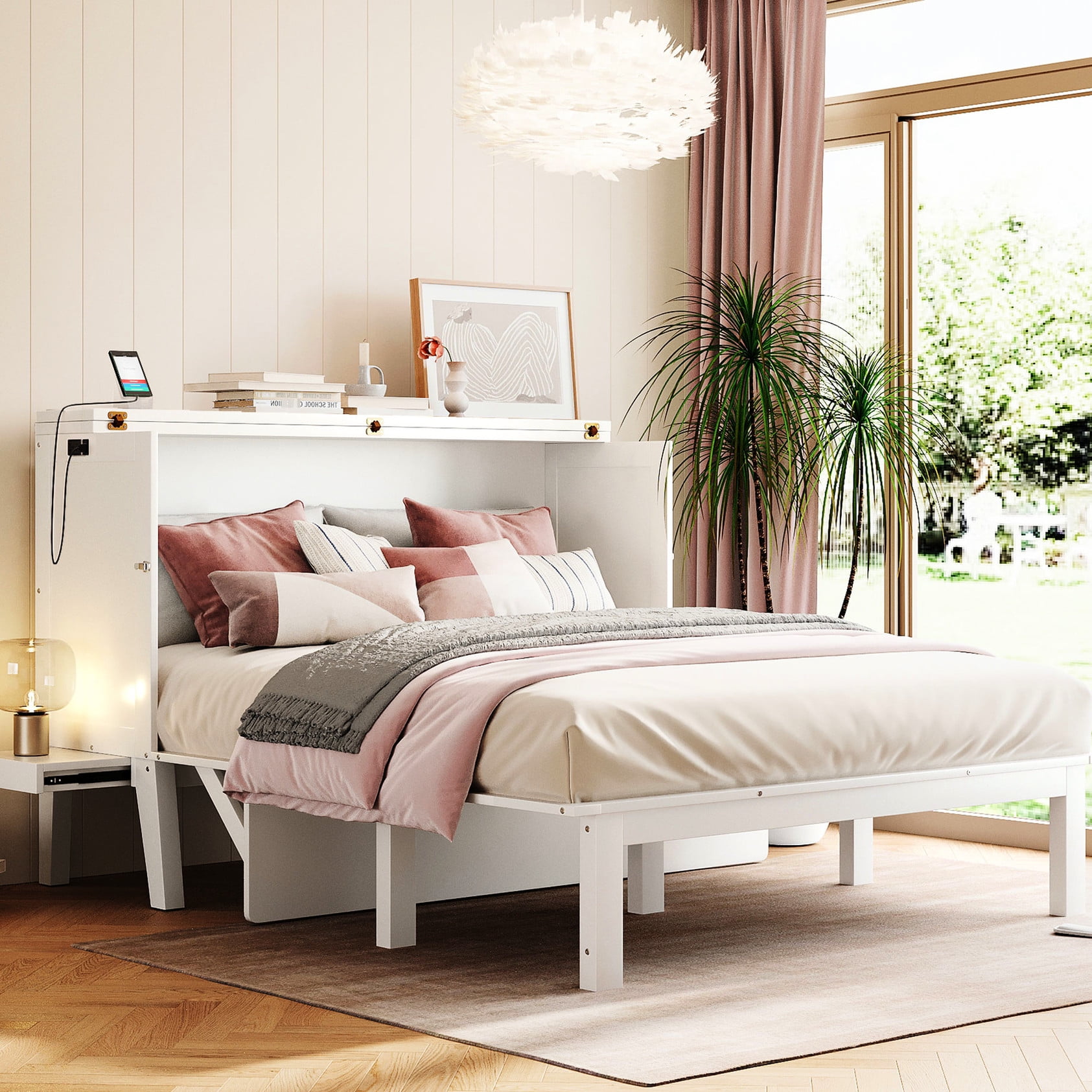 Queen Murphy Bed with Dual USB Ports/Charge Devices Without Moving ...