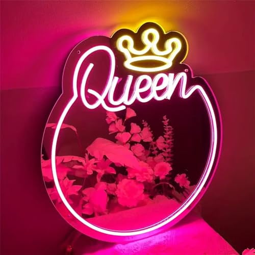 Queen Neon Sign for Wall Decor USB Powered LED Neon Light Mirror Sign ...