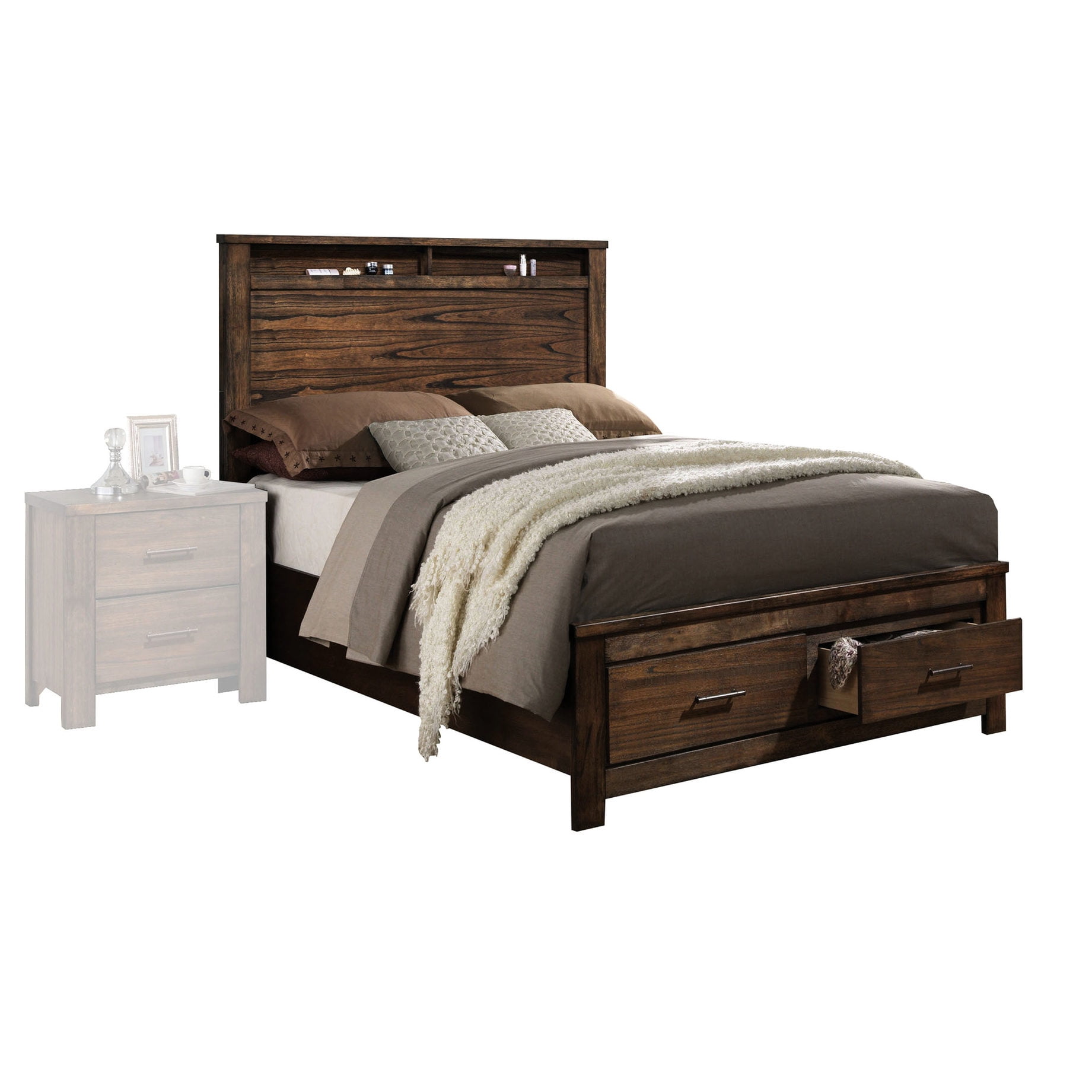 Queen Oak Bed with Storage Footboard and Built - in Drawer - Improve ...