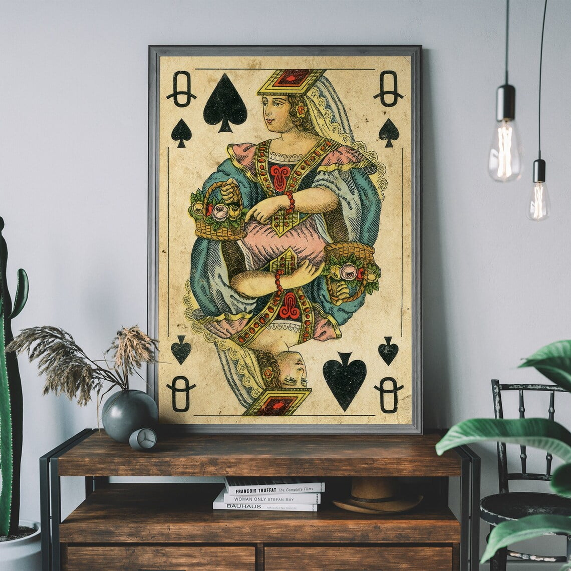 Queen Of Spades Vintage Playing Card Art Print, Retro Wall Art, Rustic ...