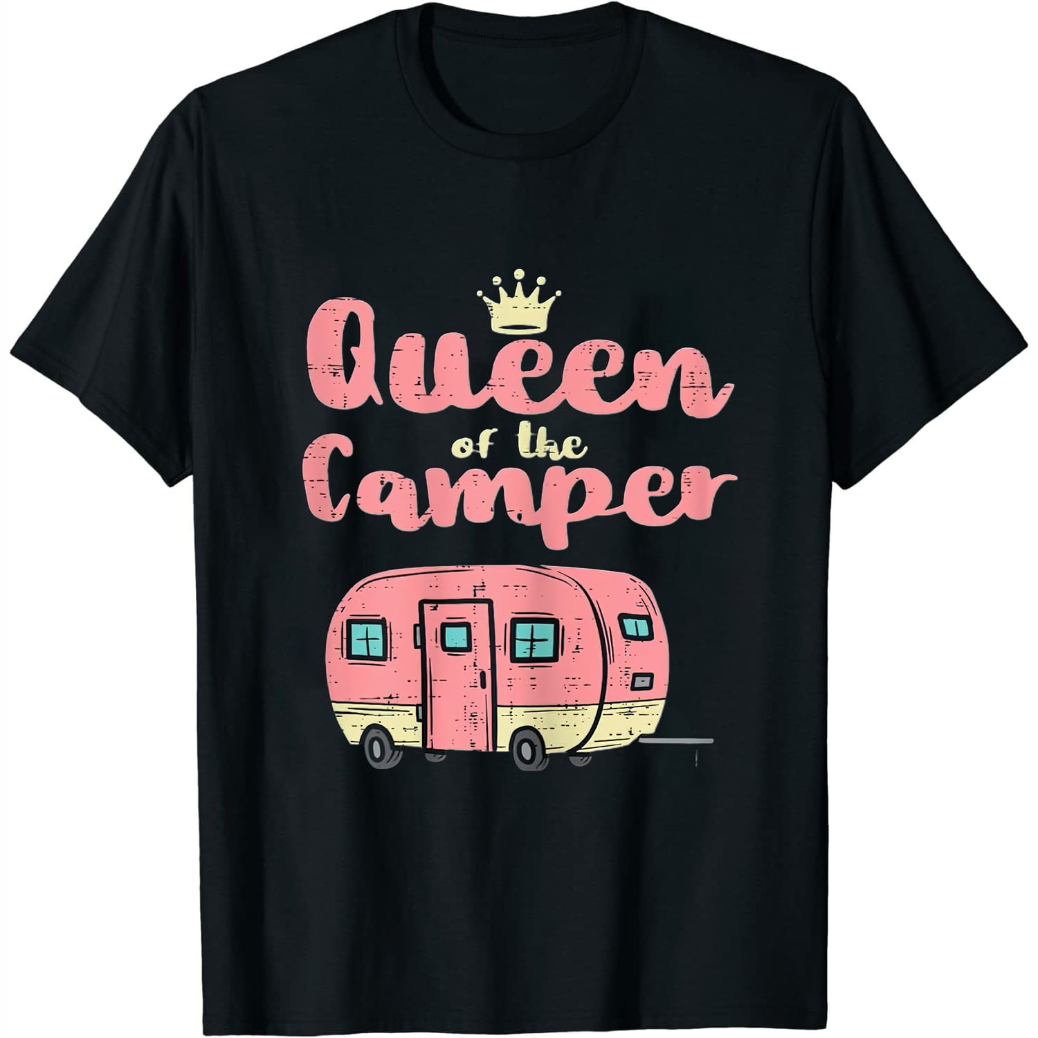 Queen Of The Camper Cute Camping Van Camp Trailer RV Women T-Shirt ...