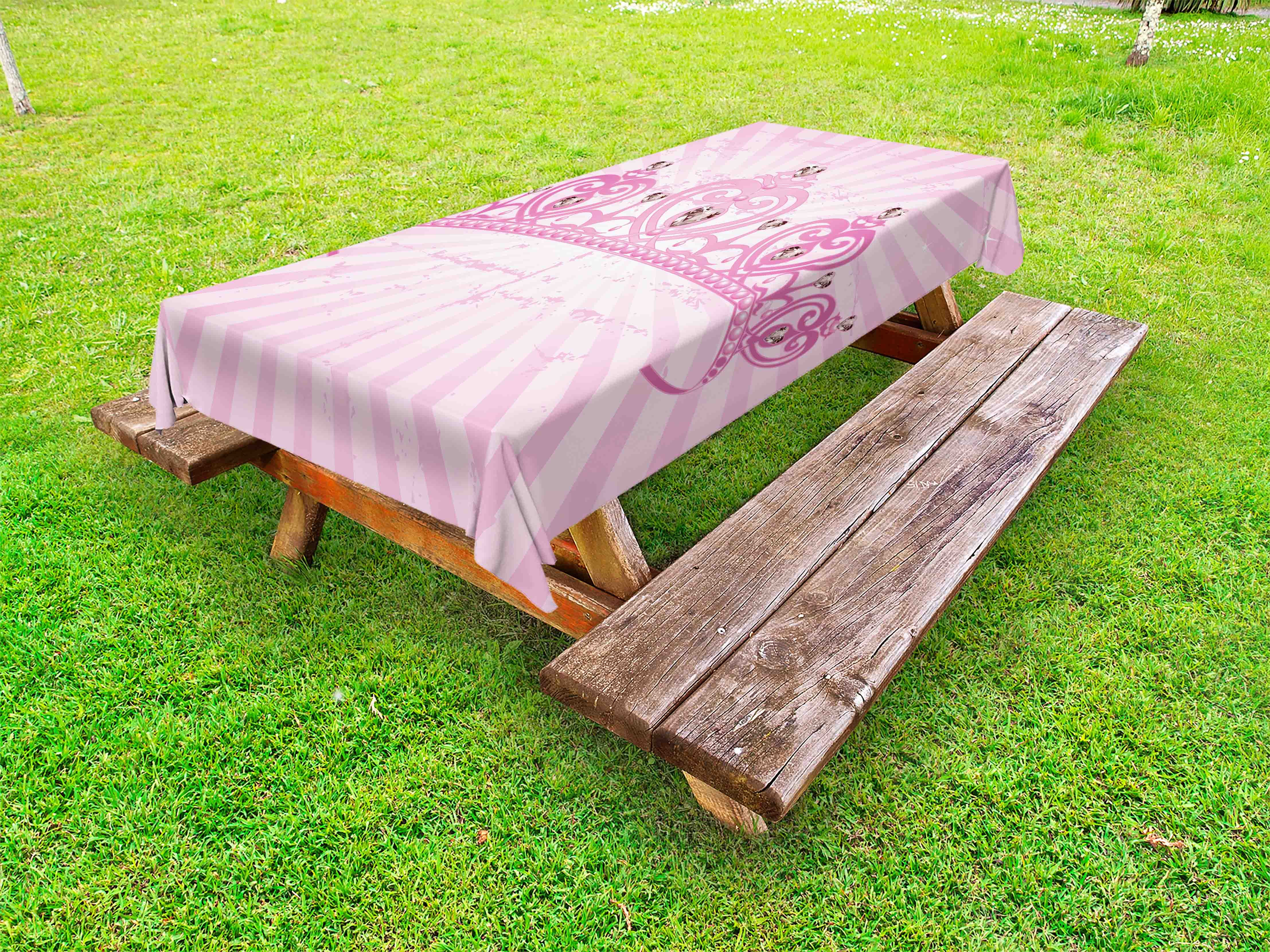 Queen Outdoor Tablecloth, Childhood Theme Pink Heart Shaped Princess ...