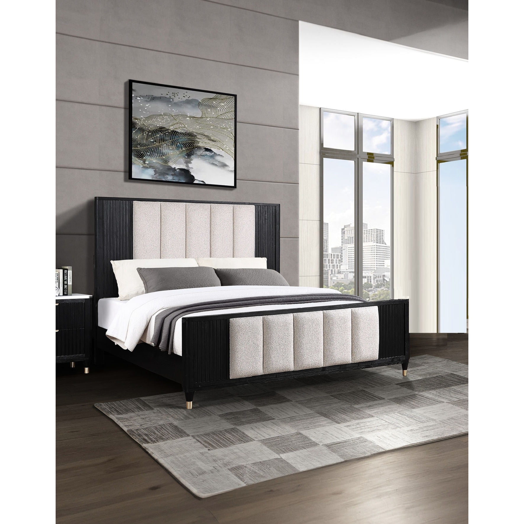 Queen Panel Bed - Metal Legs Protection & Slats Included - Bedroom ...