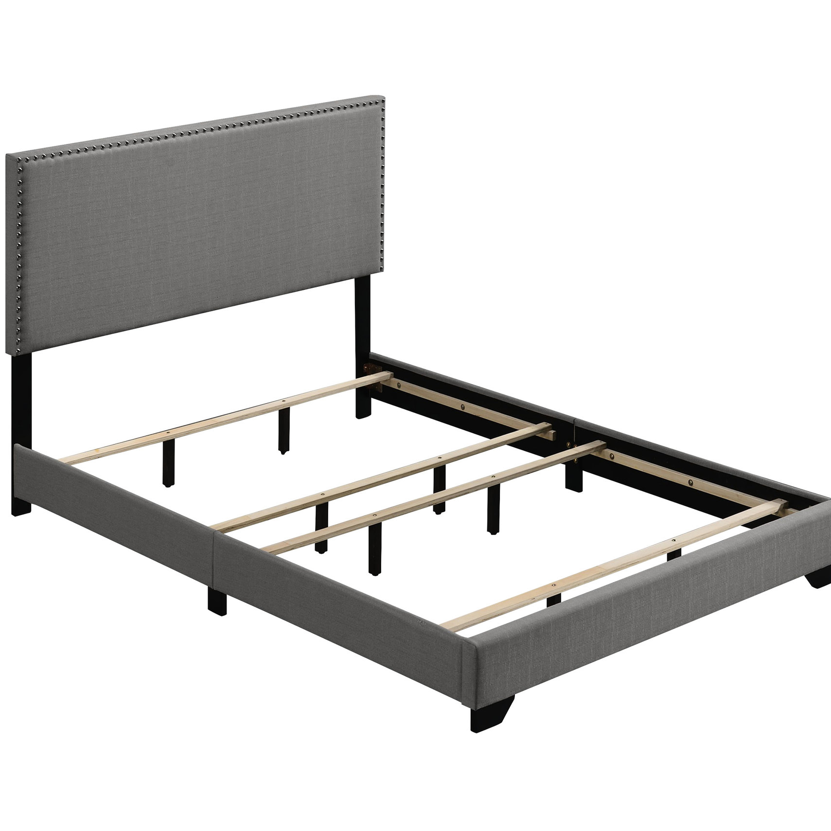 Queen Panel Bed with Nailhead Trim and Wooden Legs / Ensure Long ...