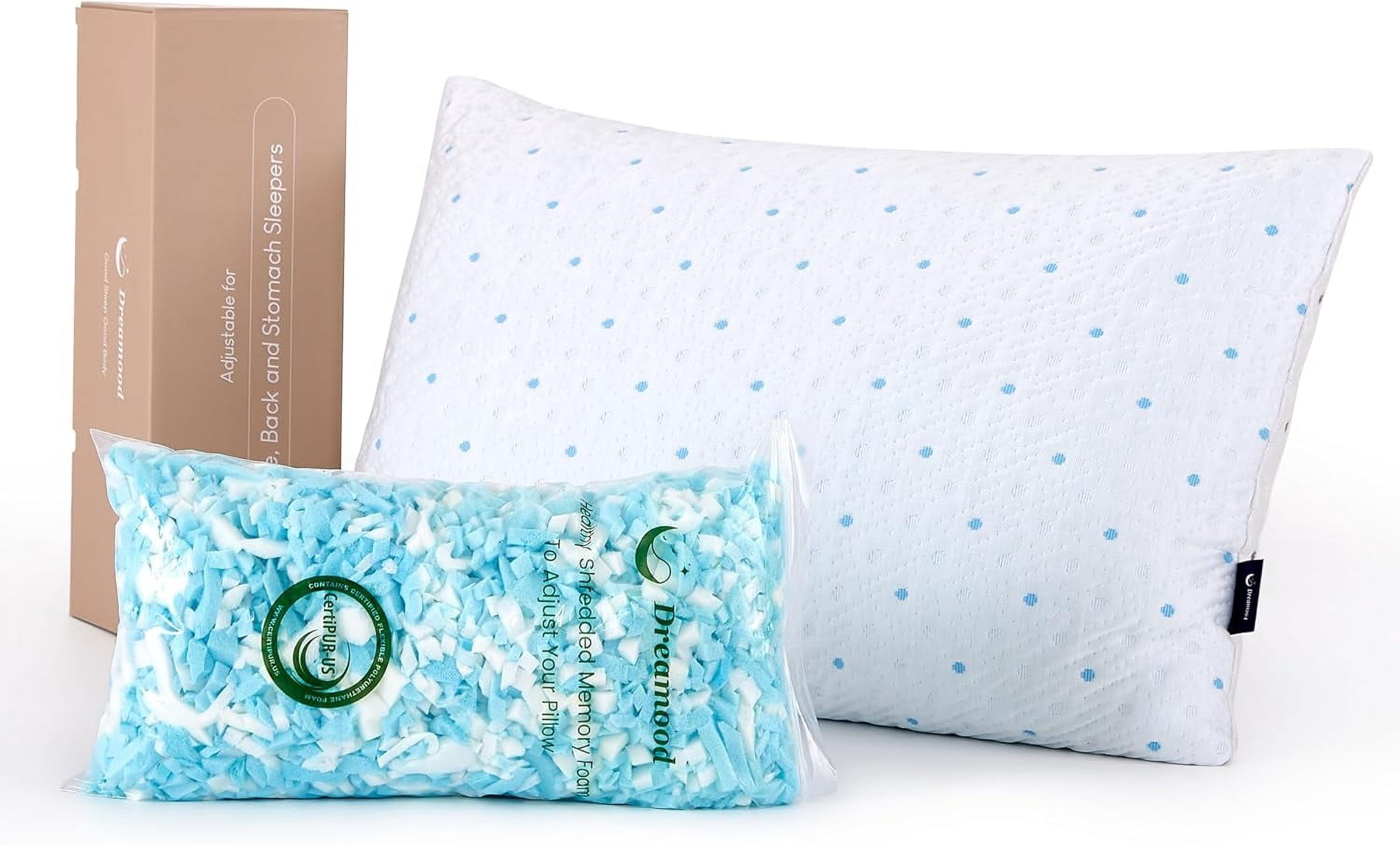 Queen Pillows Set of 1 with Cooling & Soft Cover Shredded Memory Foam ...