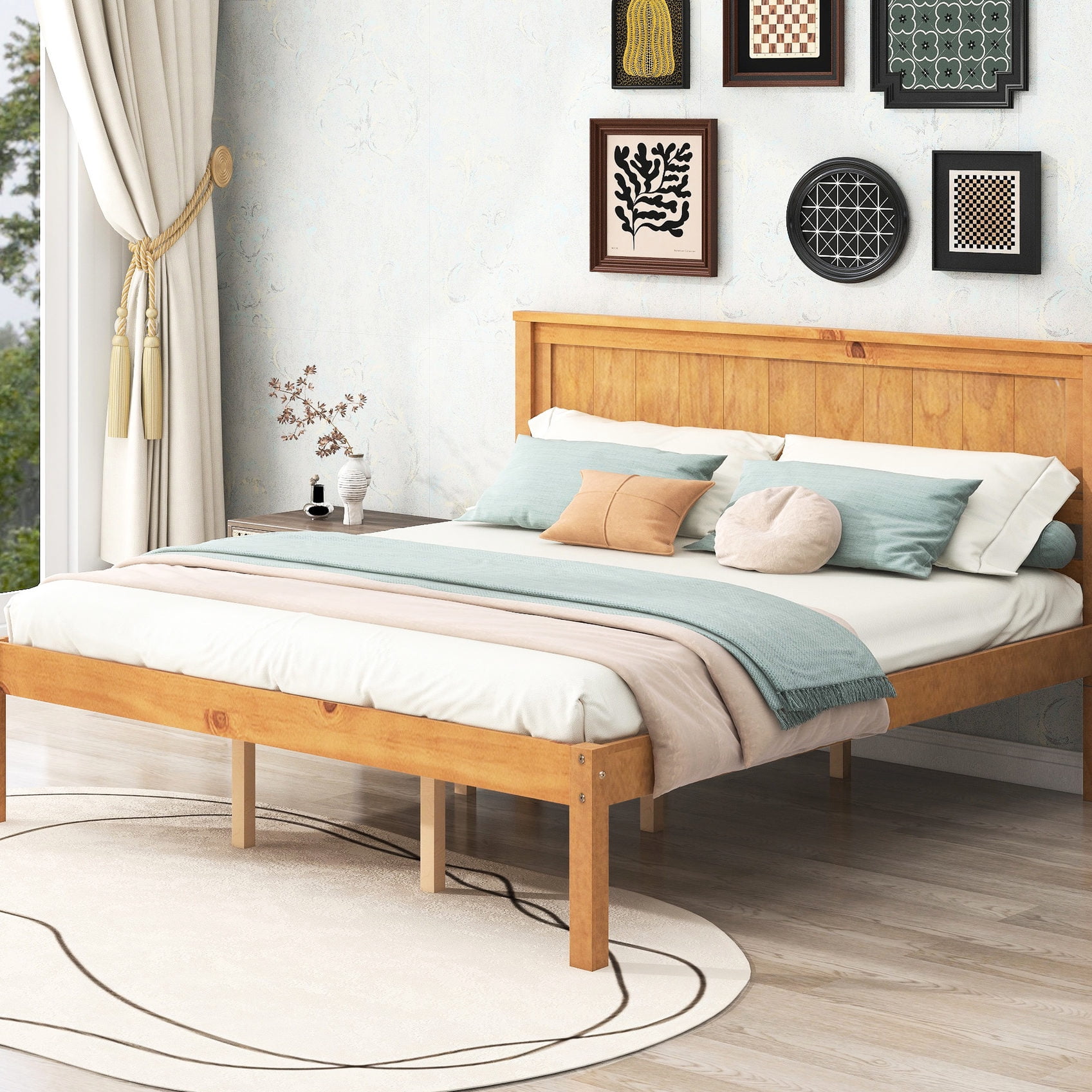 Queen Platform Bed Frame, No Box Spring, Wood Slats / Relaxing Bedroom ...