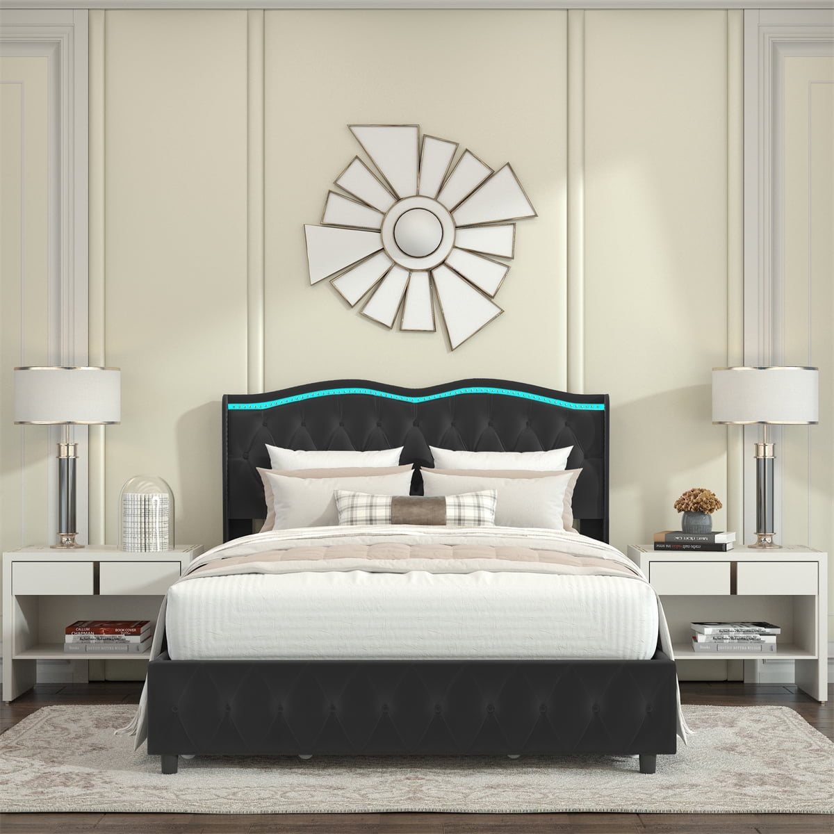 Queen Platform Bed Frame with Pull-Out 4 Storage Drawers, Velvet ...