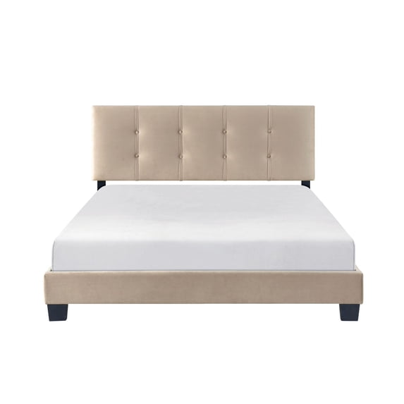 Queen Platform Bed Frame Upholstered Adjustable Headboard Light Brown ...