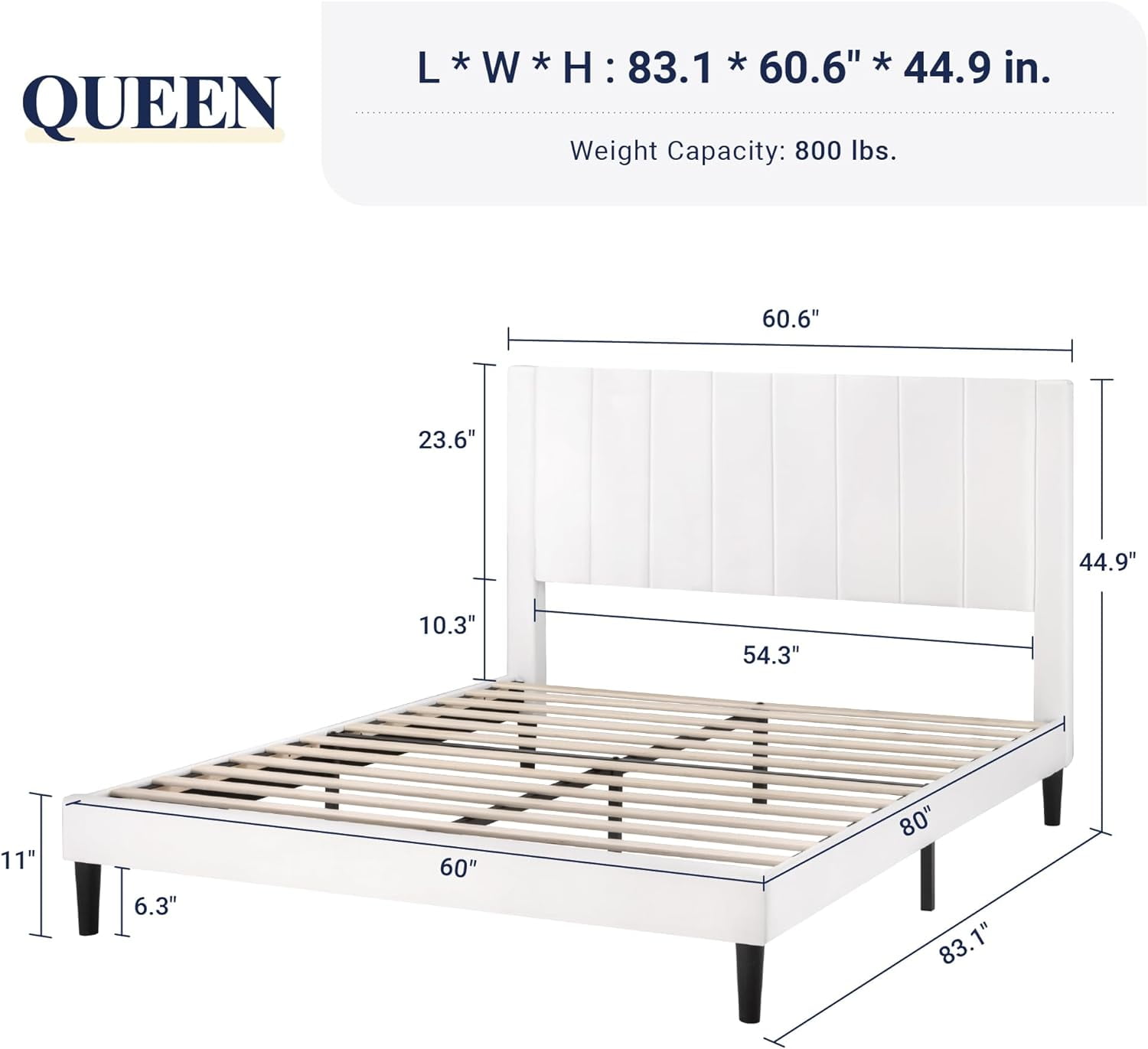 Queen Platform Bed Frame/Velvet Upholstered Bed Frame with Vertical ...
