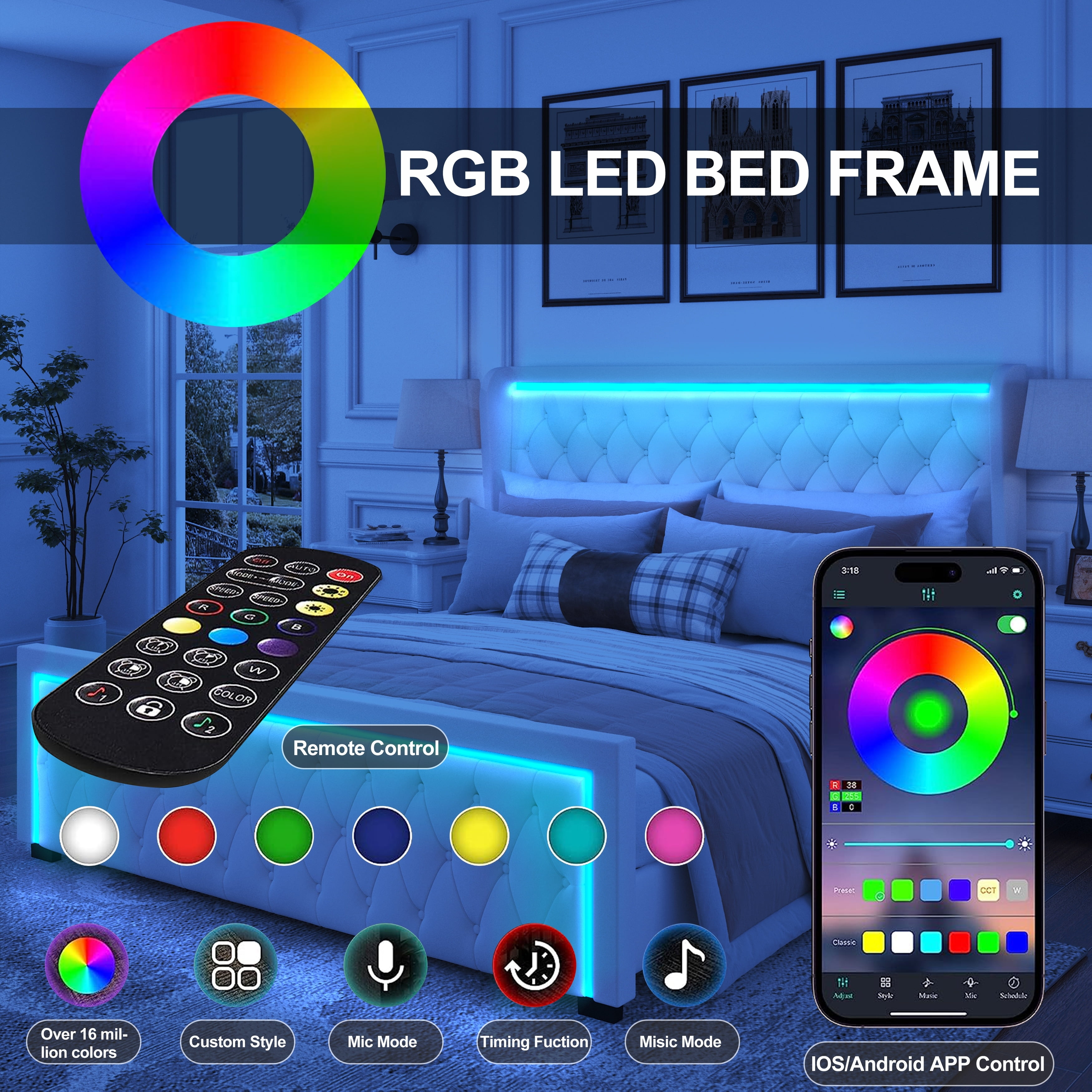 Queen Platform Bed Frame with High headboard Beige - Walmart.com