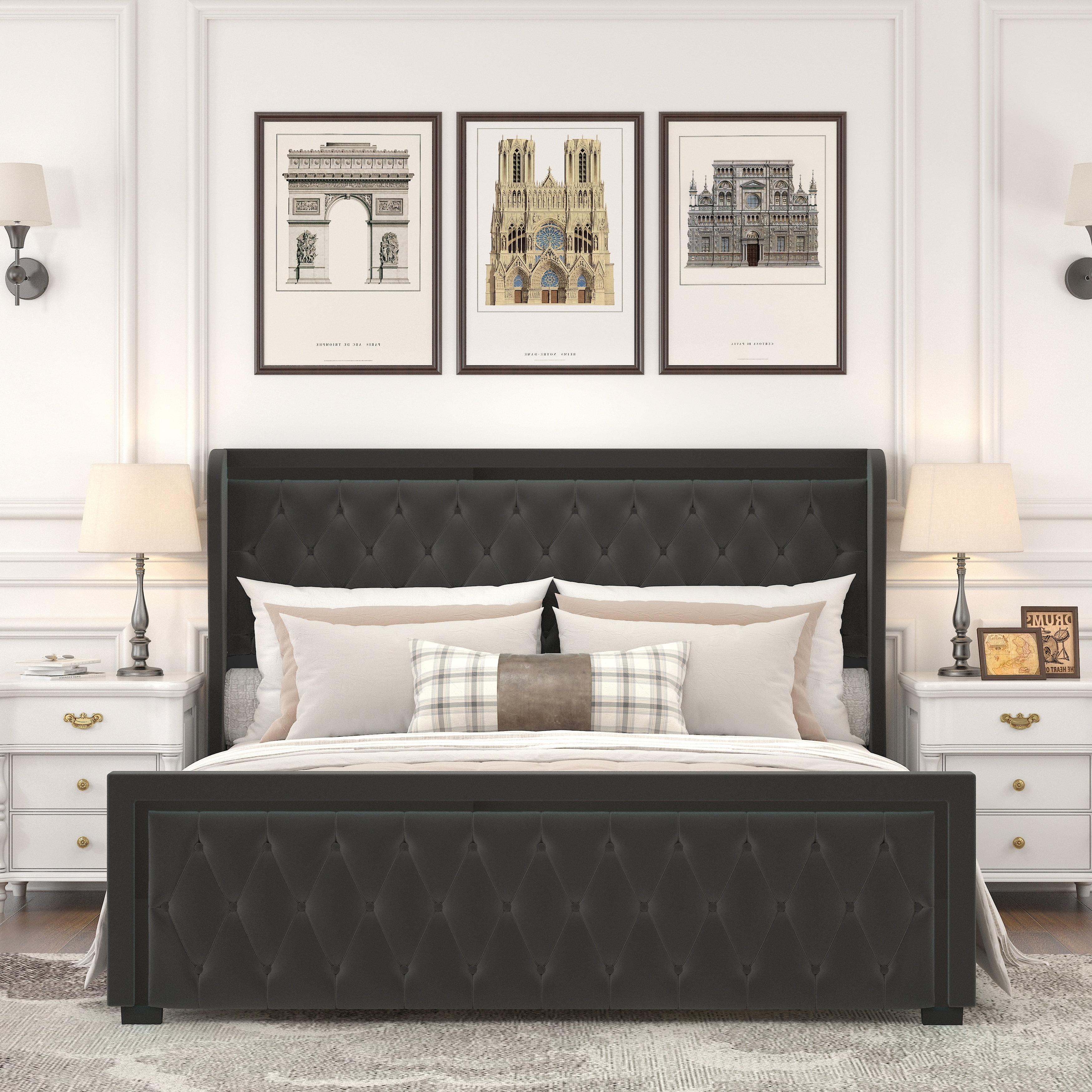 Queen Platform Bed Frame with High headboard Black - Walmart.com