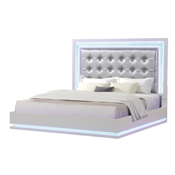 Queen Platform Bed Frame with LED Headboard, Velvet Upholstered Bed ...