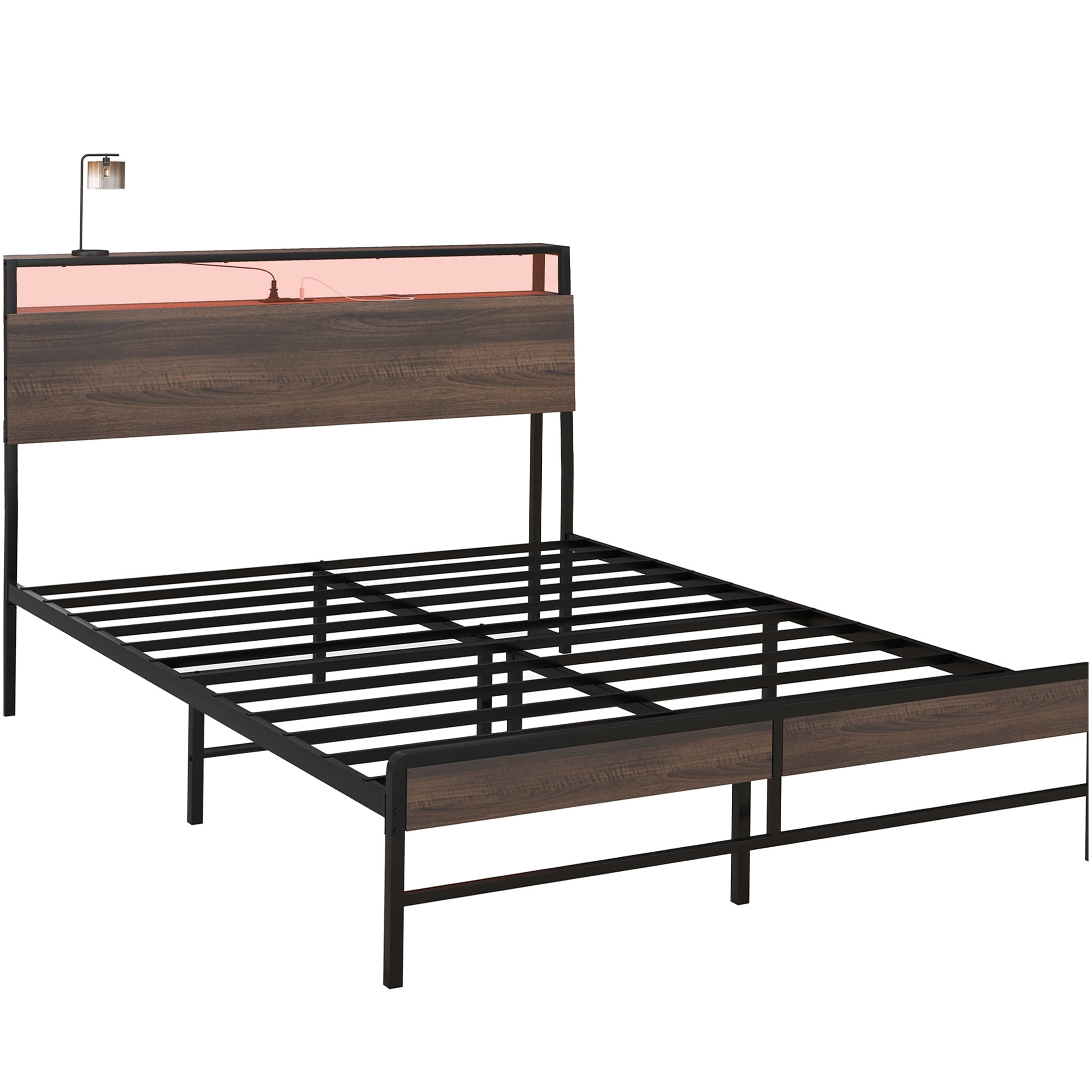 Queen Platform Bed Frame with RGB LED Headboard, USB/Type-C Charging, 3 ...