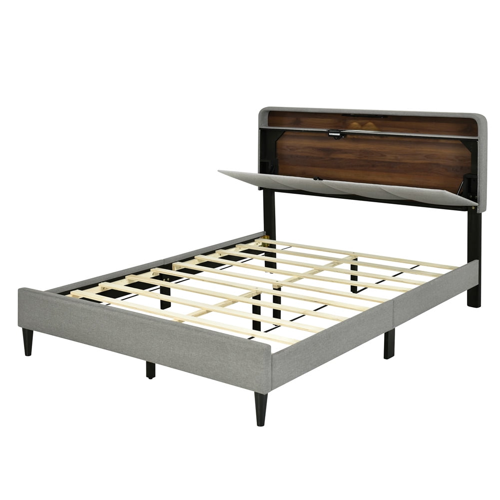 Queen Platform Bed, Smart Bed WithHeadboard Storage, Lights, 10 Slats ...