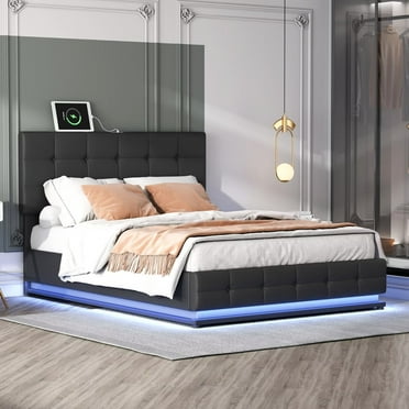Homfa Full Size LED Bed Frame with Outlets and USB Ports, Modern ...