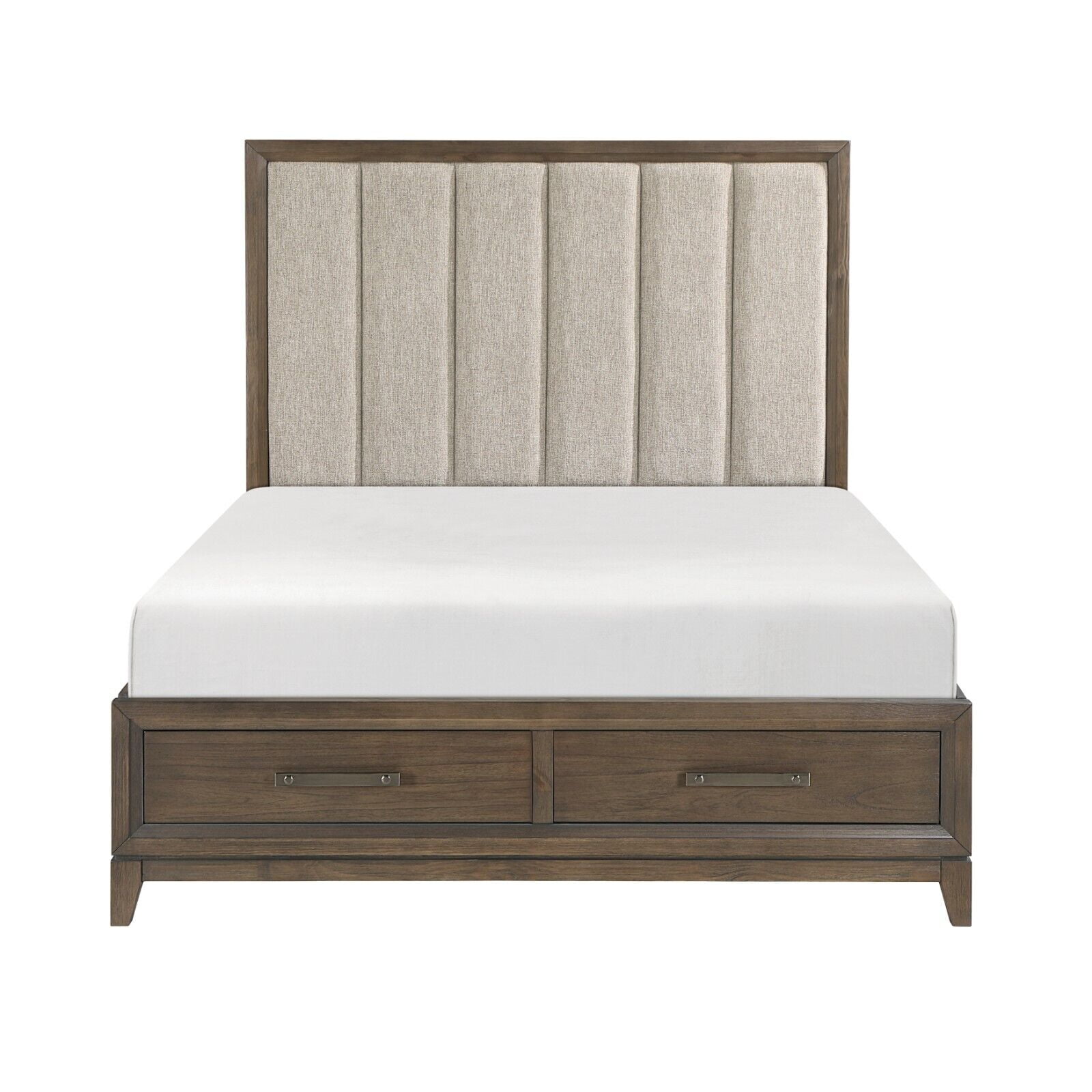 Queen Platform Bed with Footboard Storage Upholstered Headboard Dark ...