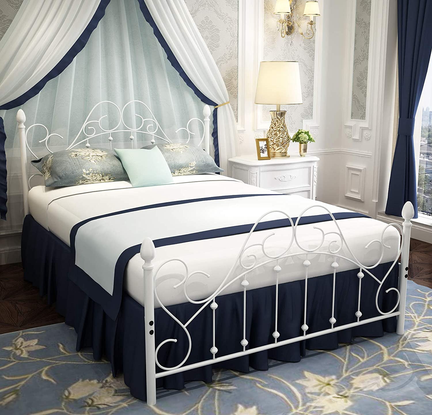 Queen Platform Metal Bed Frame with Headboard and Footboard,Vintage ...