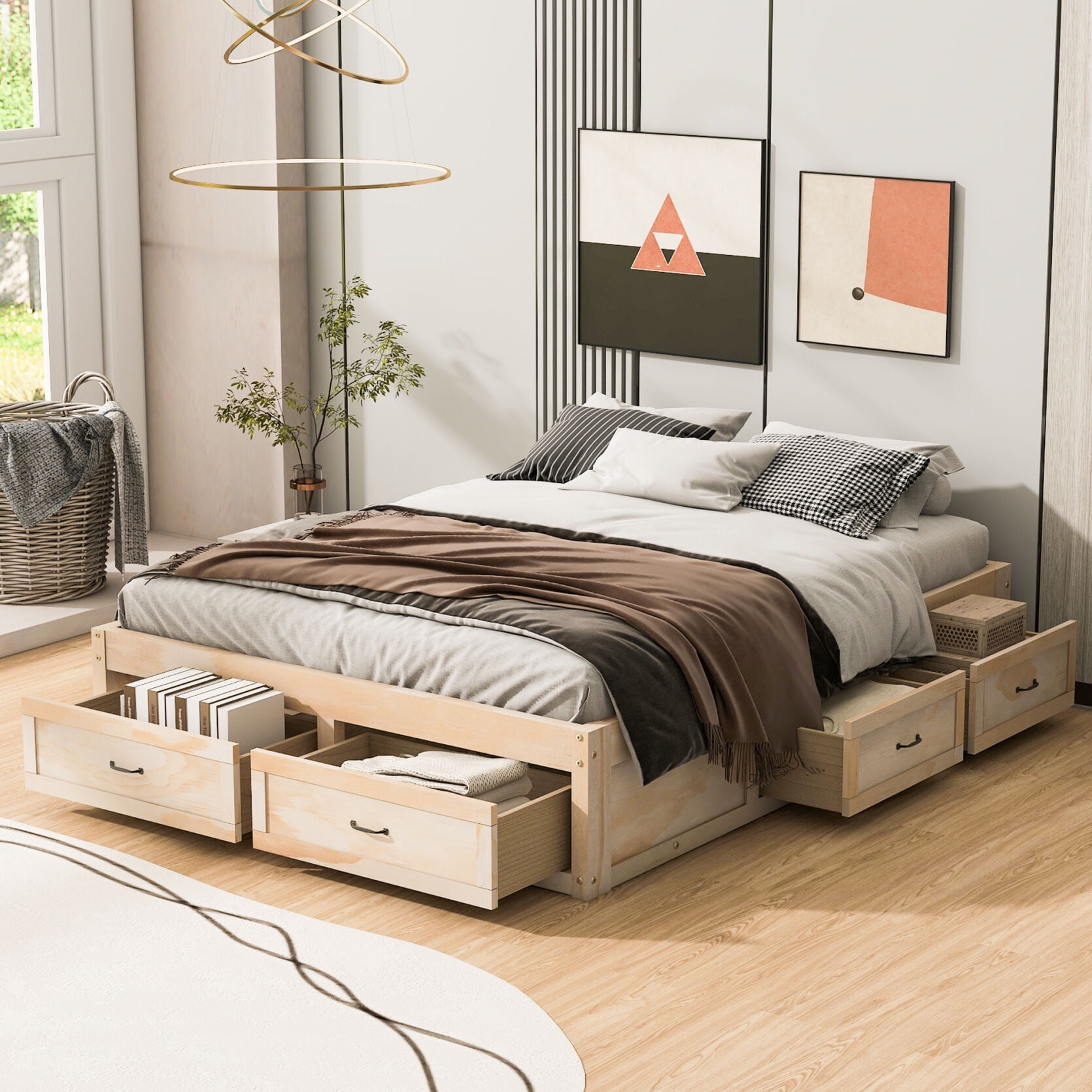 Queen Platform Storage Bed Frame with 6 Drawers, Wood Minimalist Design ...