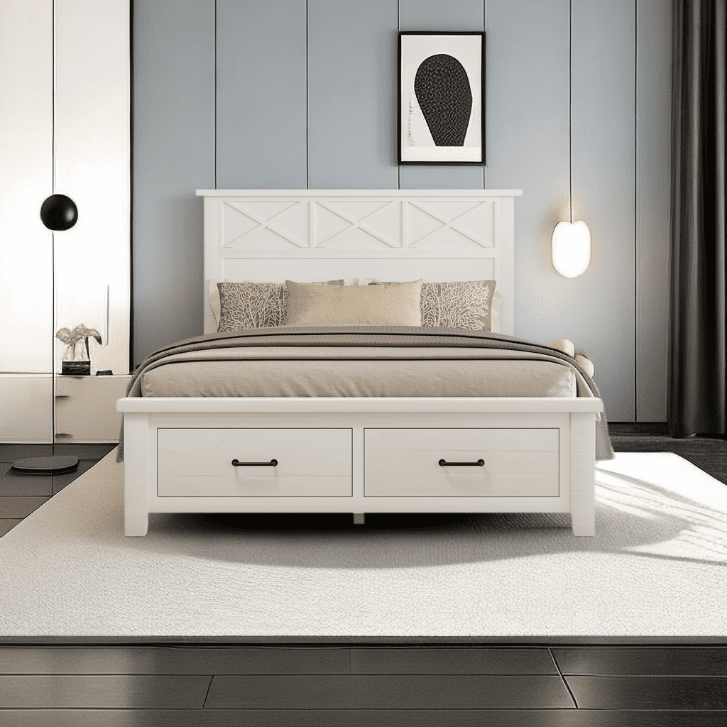 Queen Platform Storage Bed with Two Drawers and Headboard,Rustic ...