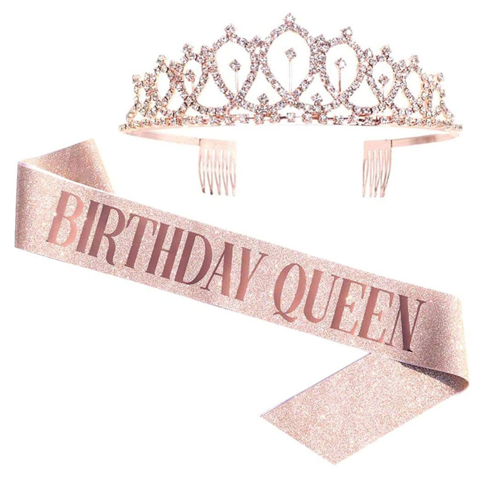Queen Prom Crowns Sash Elegant Birthday Queen Letters Queen Sash Tiara ...