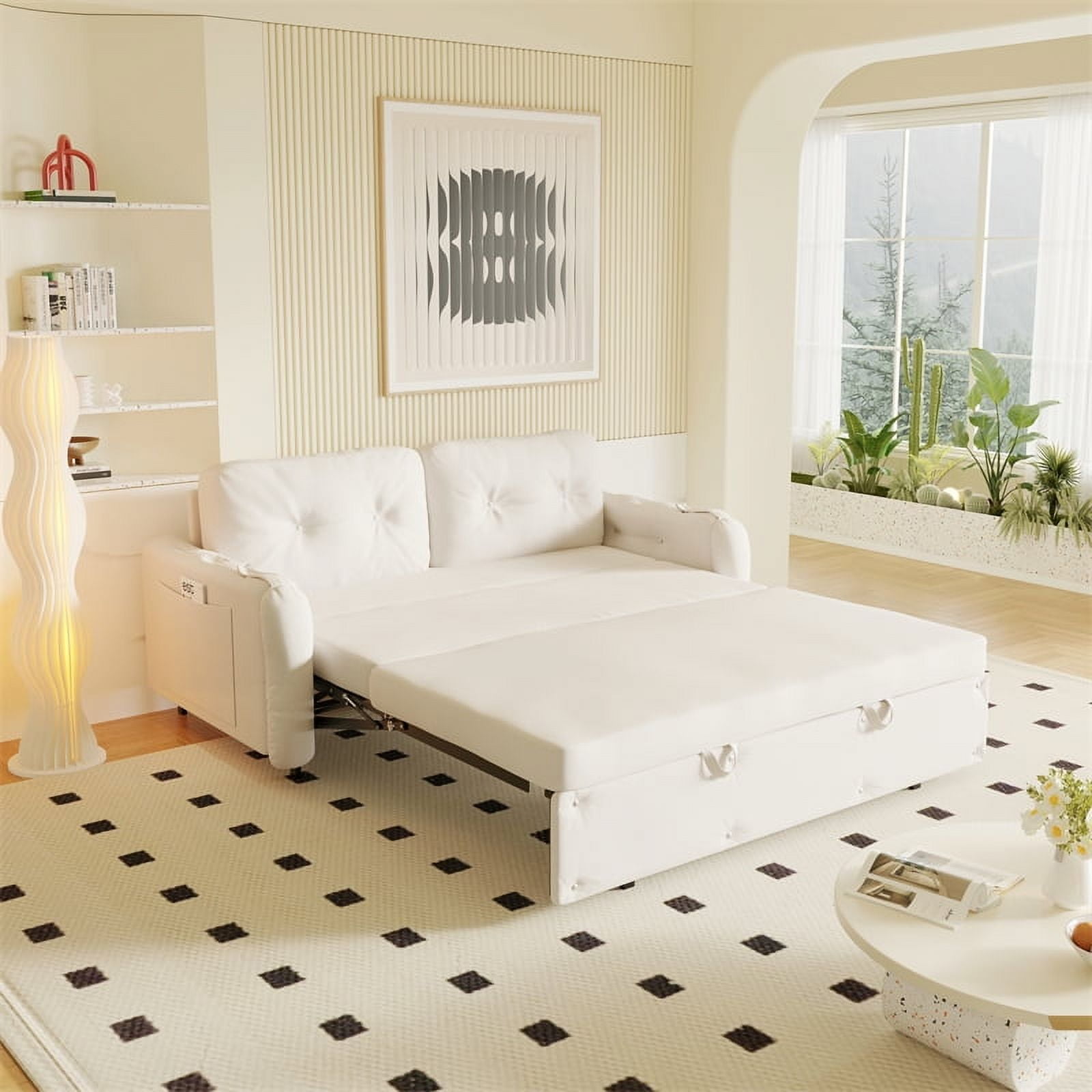 Queen Pull Out Sofa Bed, Hydraulic System Convertible Sleeper Sofa with ...