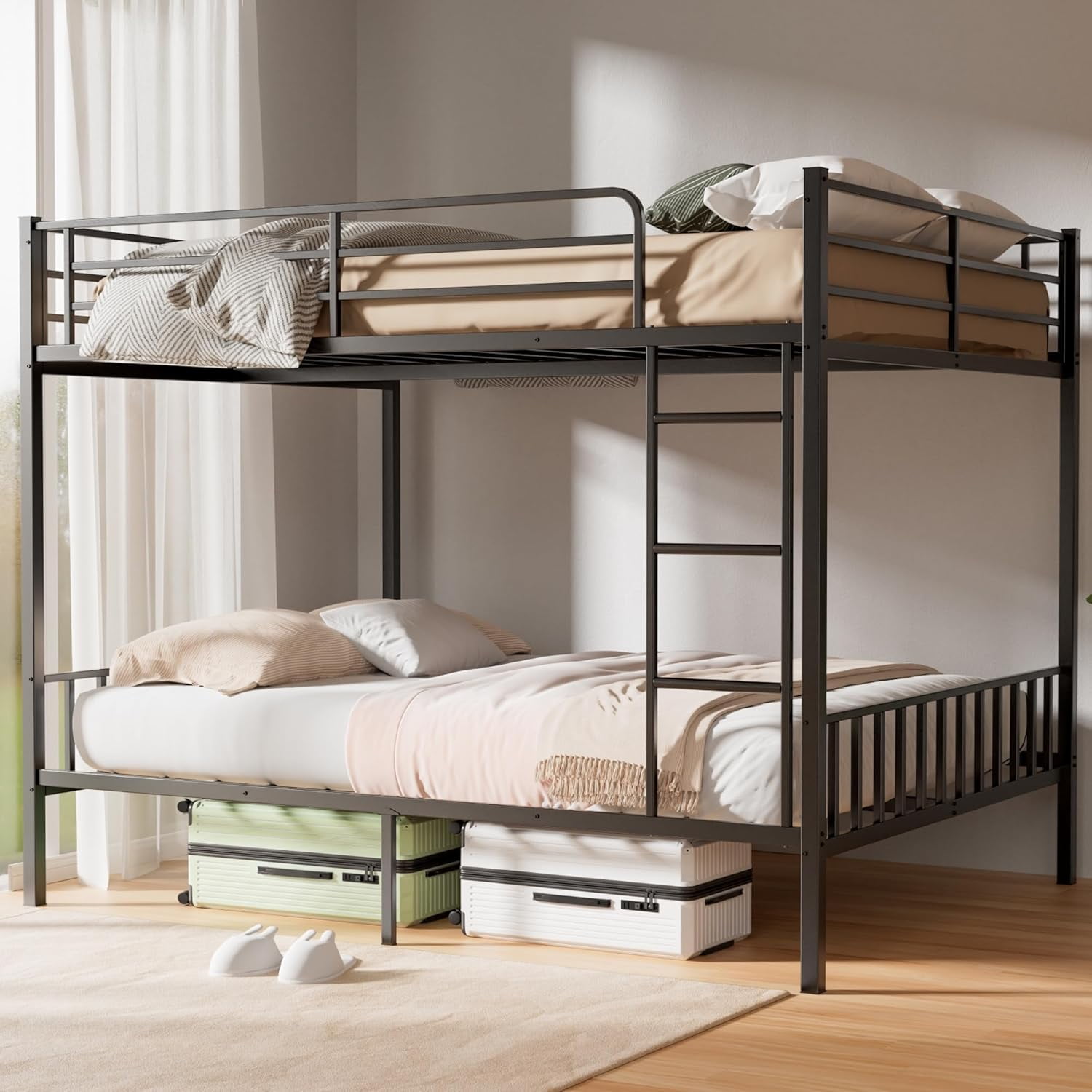 Queen Over Queen Bunk Bed - Heavy Duty Metal Frame with PVC Anti-Slip ...