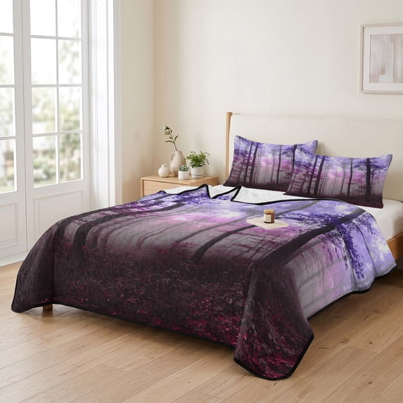 Queen Quilt Bedding Set, Abstract Purple Misty Purple Forest ...