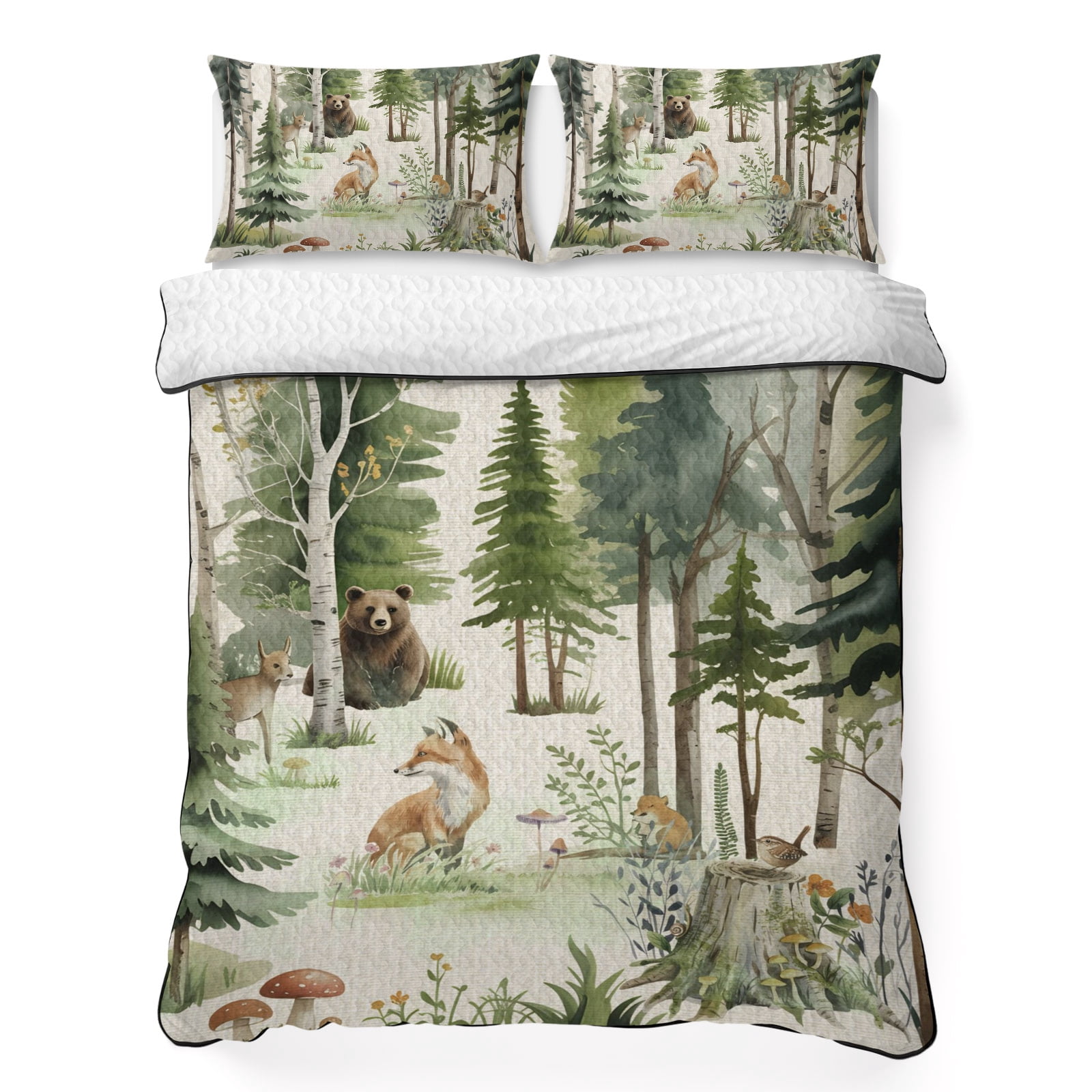 Queen Quilt Bedding Set Animals Bear Deer Fox Rabbit Summer Quilt ...