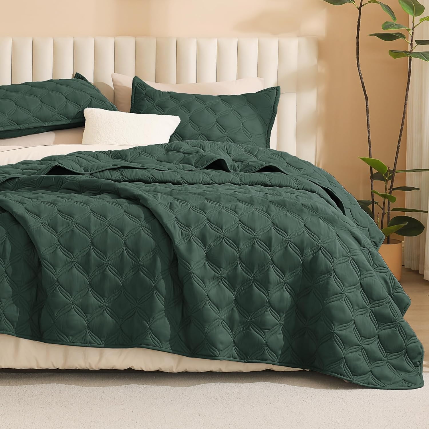 Queen Quilt Bedding Set, Forest Green Summer Lightweight Soft Comforter ...