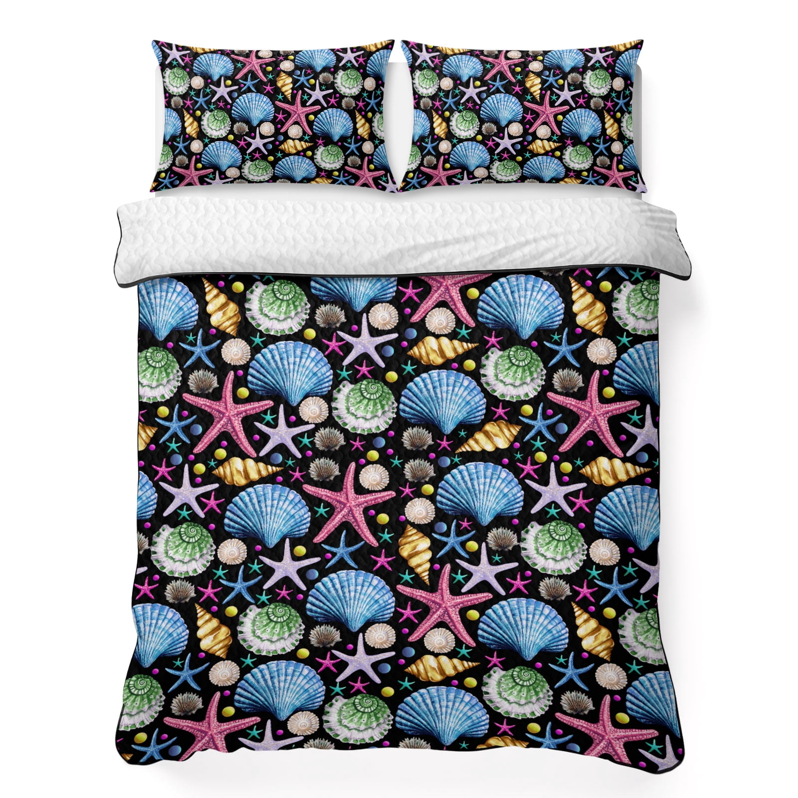 Queen Quilt Bedding Set Summer Sea Shell Starfish Conch Summer Quilt ...