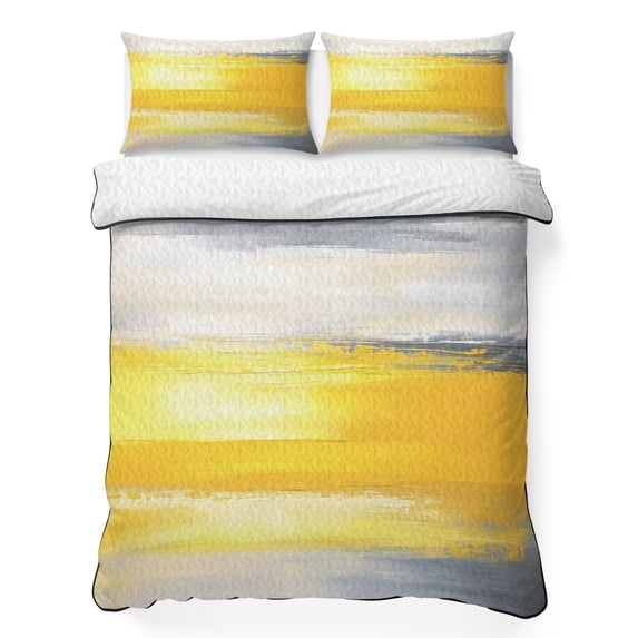 Queen Quilt Bedding Set Yellow Watercolor Oil Painting Art Summer Quilt ...