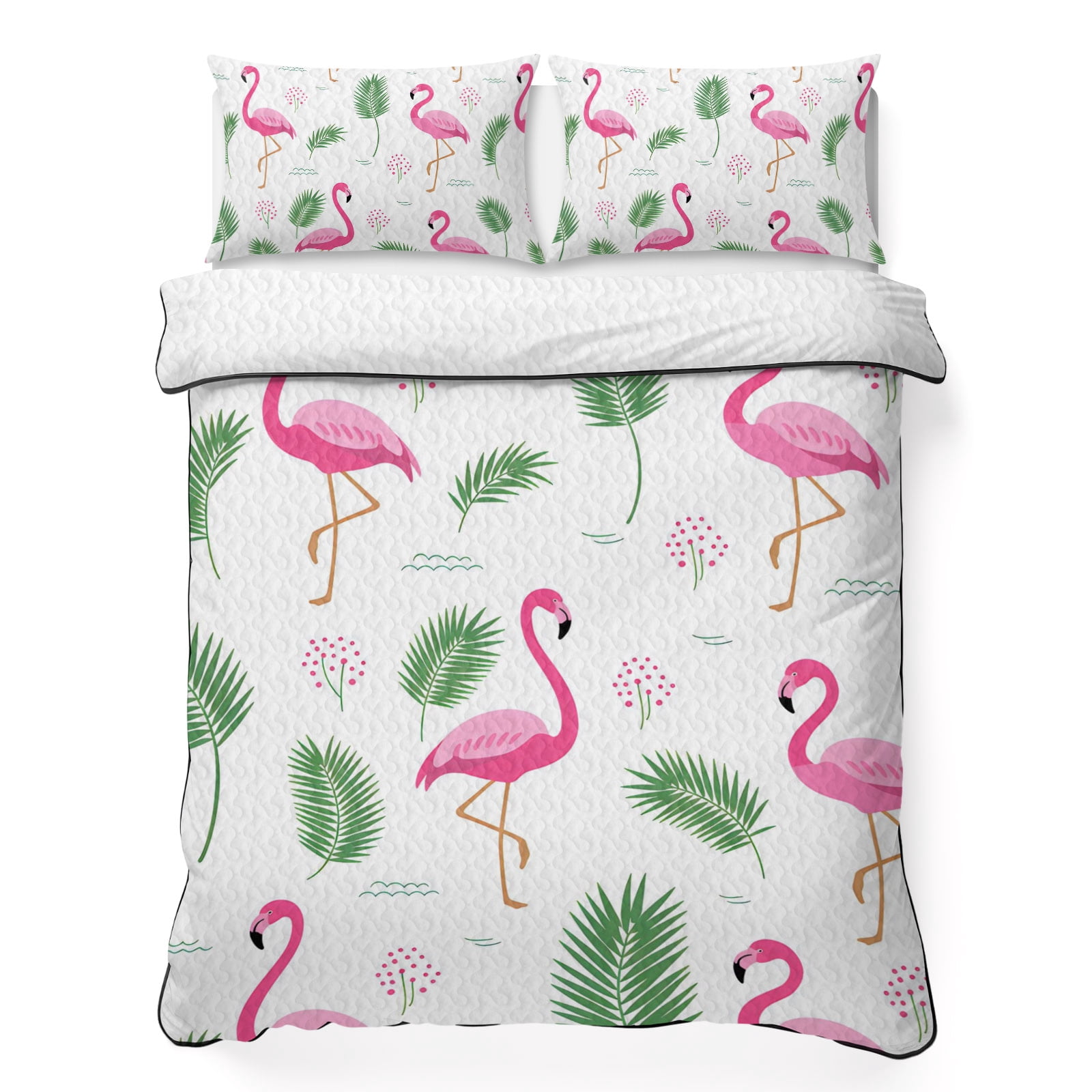 Queen Quilt Set 90''x96'', Pink Flamingos Lightweight Summer Bedspread ...