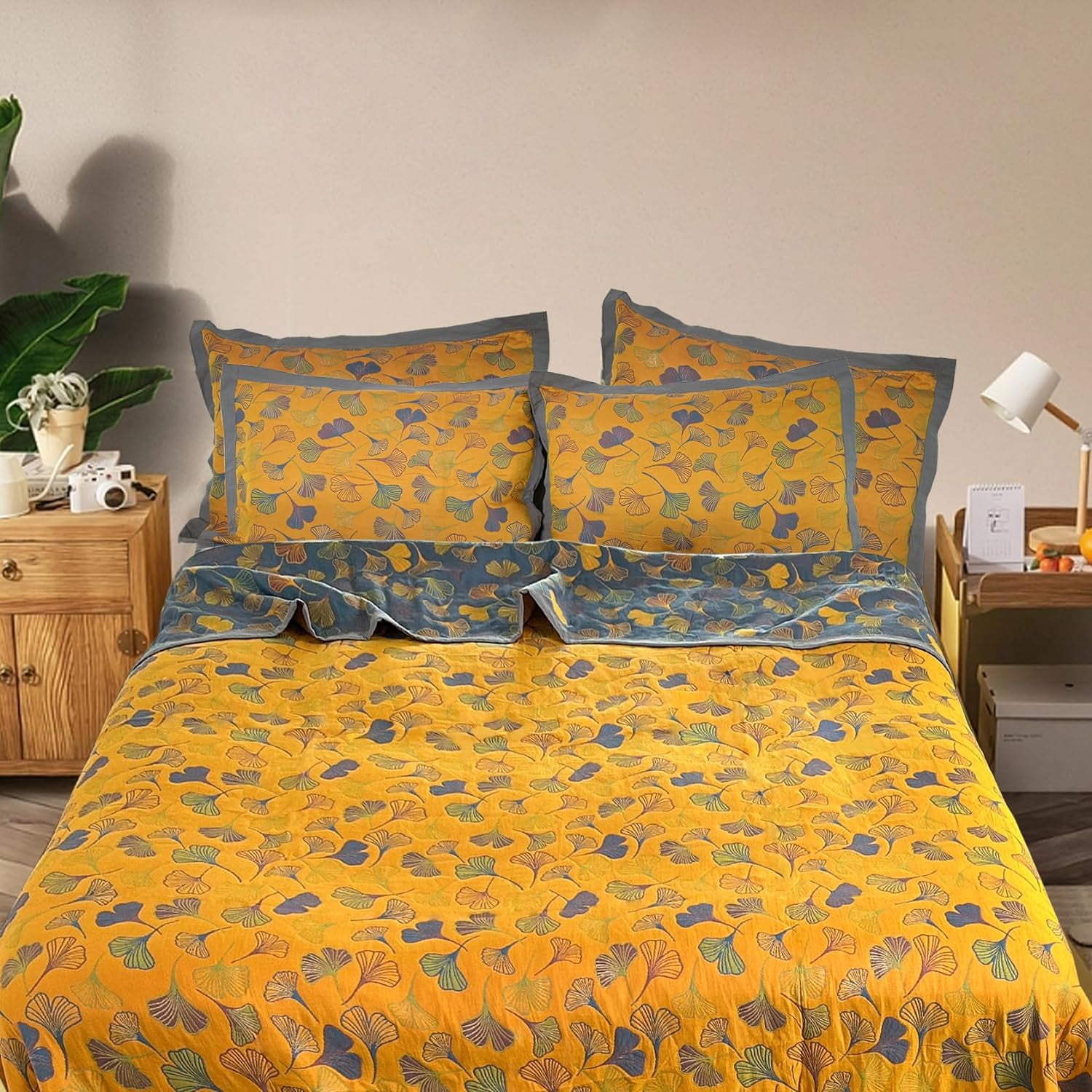 Queen Quilt Set Ginkgo Queen Quilt Bedding Set Lightweight Cotton Quilt ...