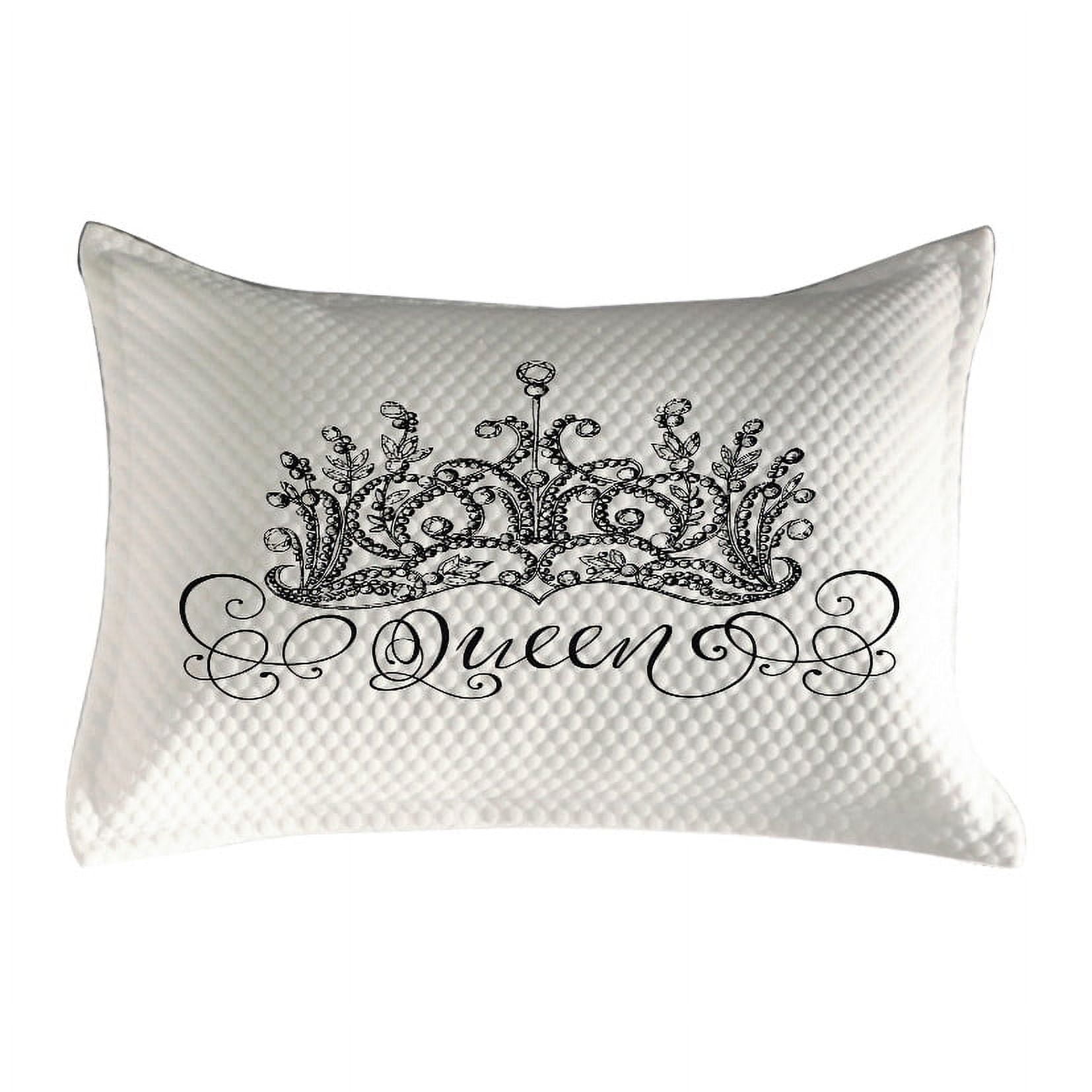 Queen Quilted Pillowcover, Hand Drawn Crown Lettering Baroque Style ...