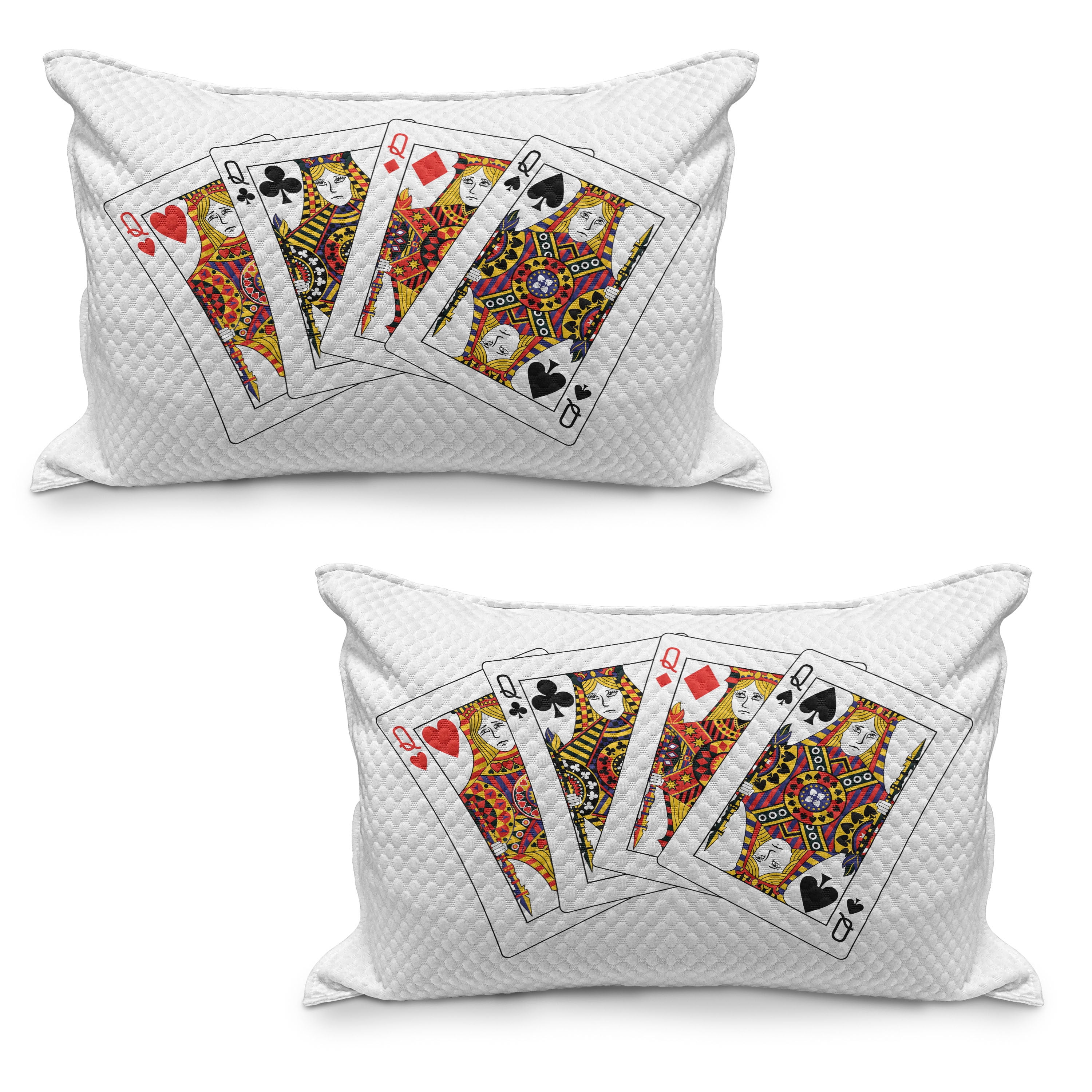 Queen Quilted Pillowcover Set of 2, Queens Poker Set Faces Hearts and ...