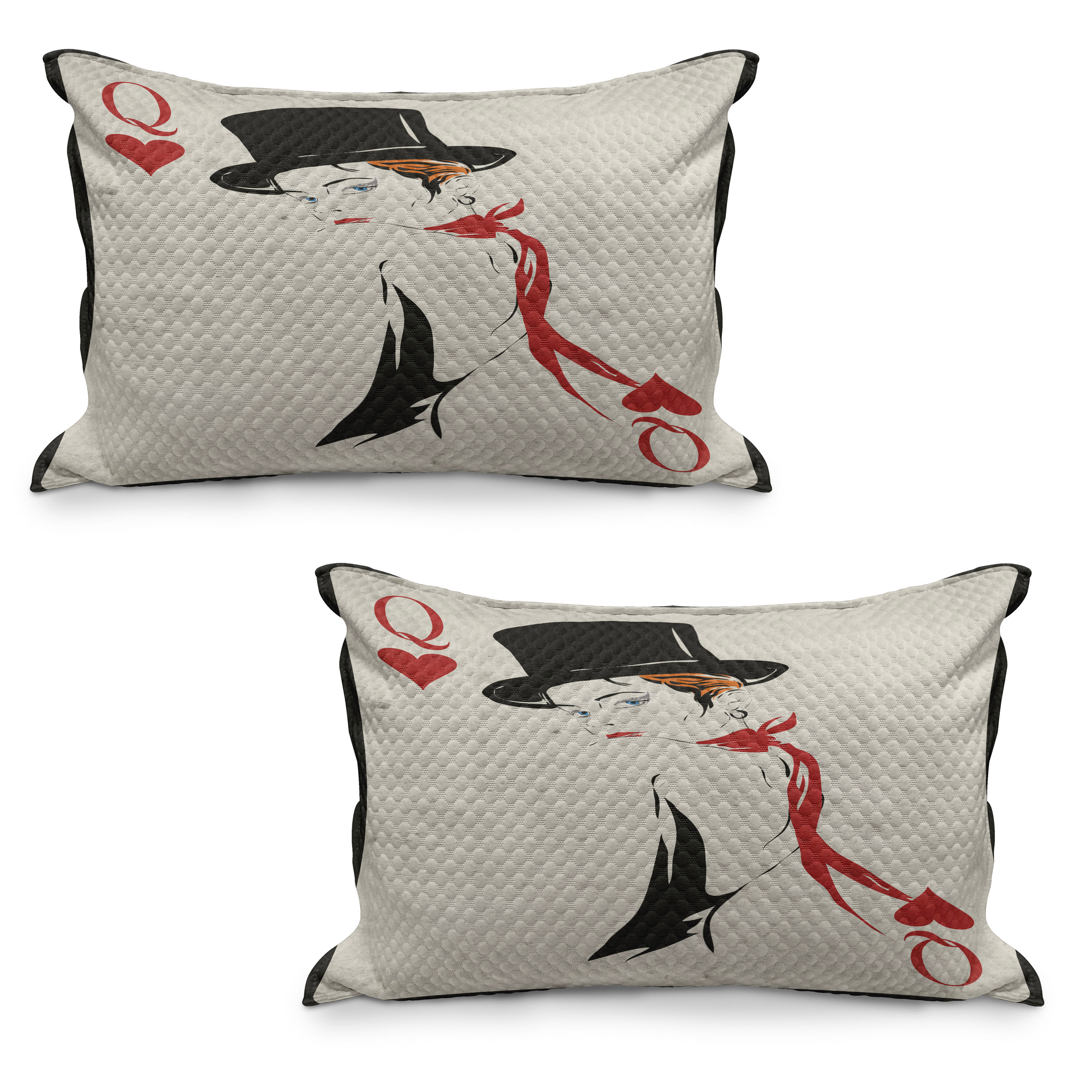 Queen Quilted Pillowcover Set of 2, Retro Style Woman Hat Playing Card ...