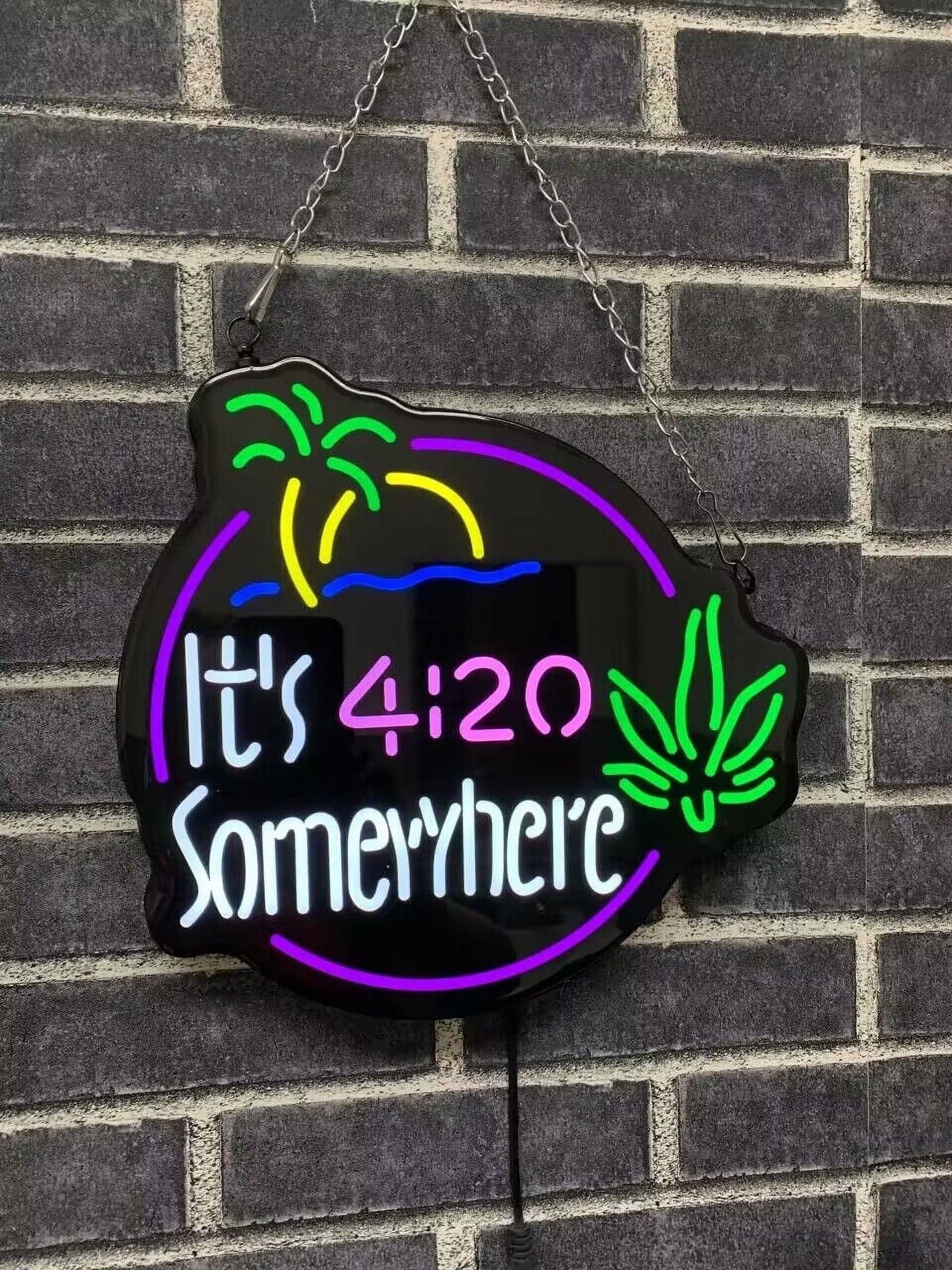 Queen Sense 10" Vivid It's 4:20 Somewhere Leaf Palm Tree LED Sign Neon ...