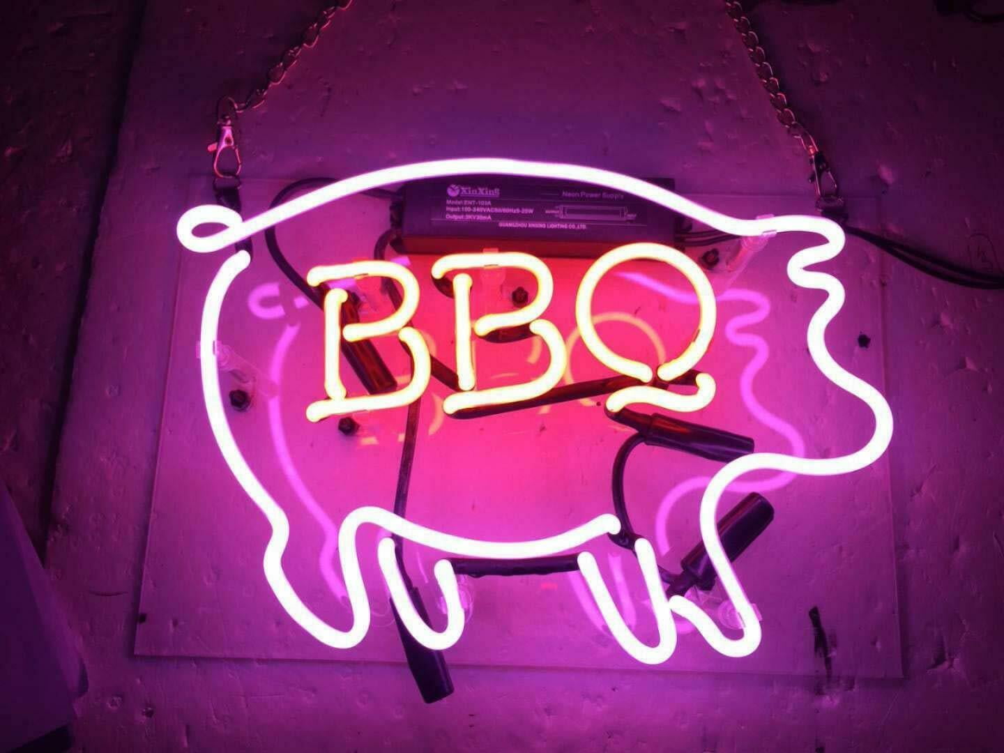 Queen Sense 14" BBQ Pig Neon Sign Acrylic Man Cave Handmade Neon Light ...
