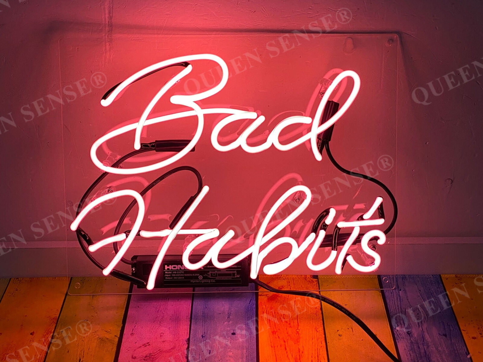 Queen Sense 14" Bad Habits Neon Sign Acrylic Man Cave Beer Pub Bar ...