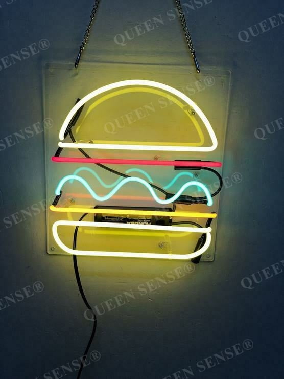 Queen Sense 14" Custom Hamburgers Burger Neon Sign Acrylic With Dimmer ...
