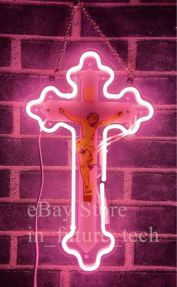 Queen Sense 14" Jesus Cross Crucifix Neon Sign Acrylic Man Cave ...