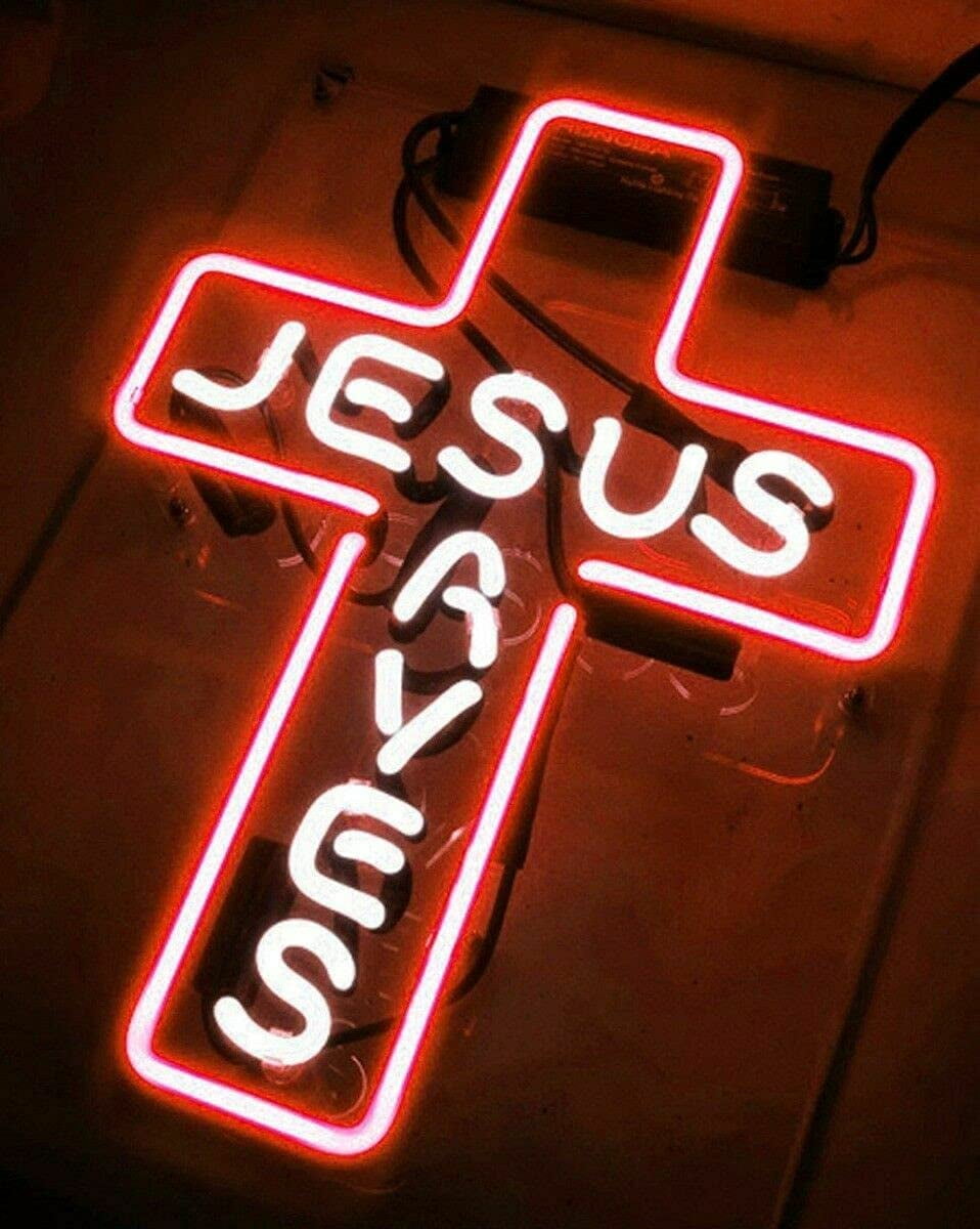 Queen Sense 14" Jesus Saves Christ Cross Neon Sign Acrylic Man Cave ...
