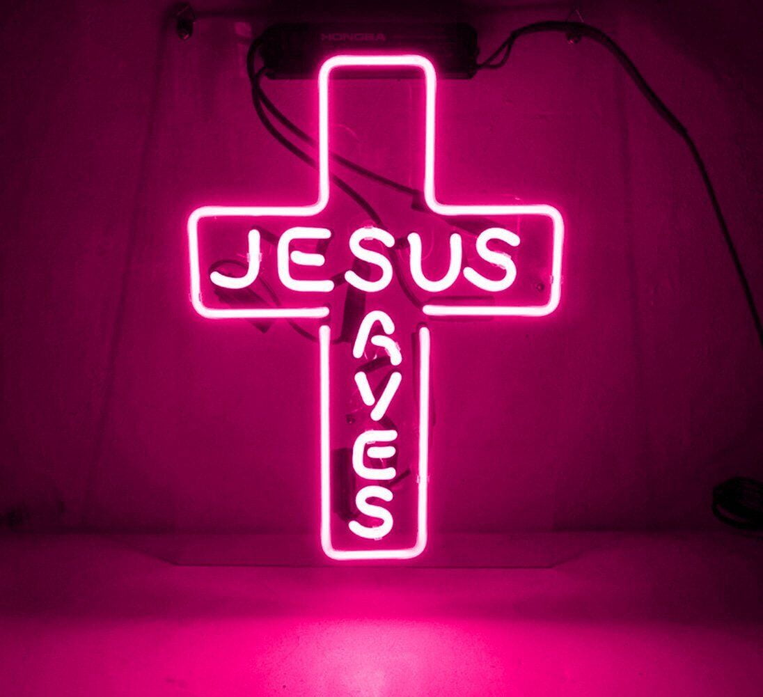 Queen Sense 14" Jesus Saves Christ Cross Neon Sign Acrylic Man Cave ...